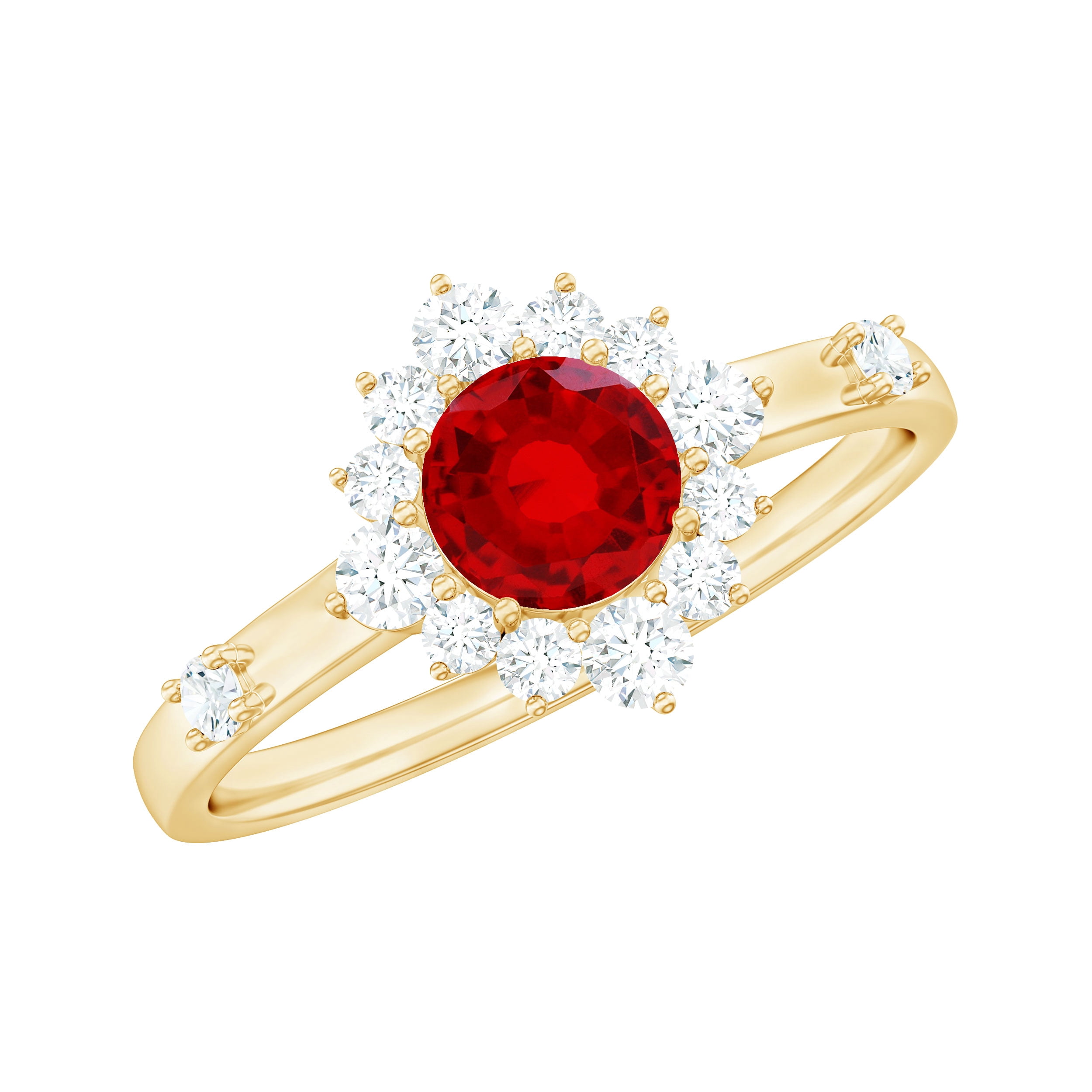 Rosec Jewels Classic Lab Grown Ruby Engagement Ring with Halo (AAAA ...