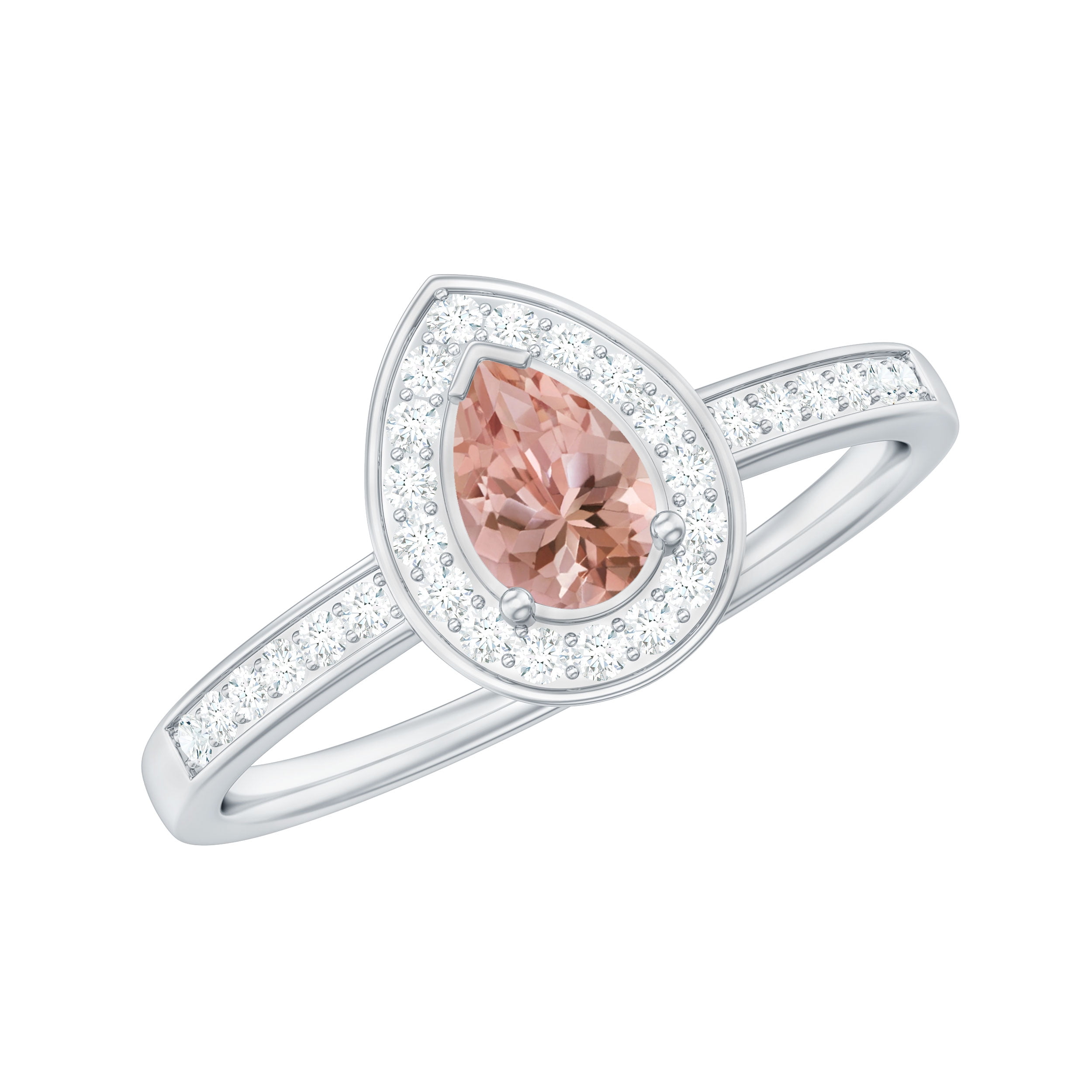 Rosec Jewels Classic Morganite Engagement Ring with Diamond Halo (1 ct ...