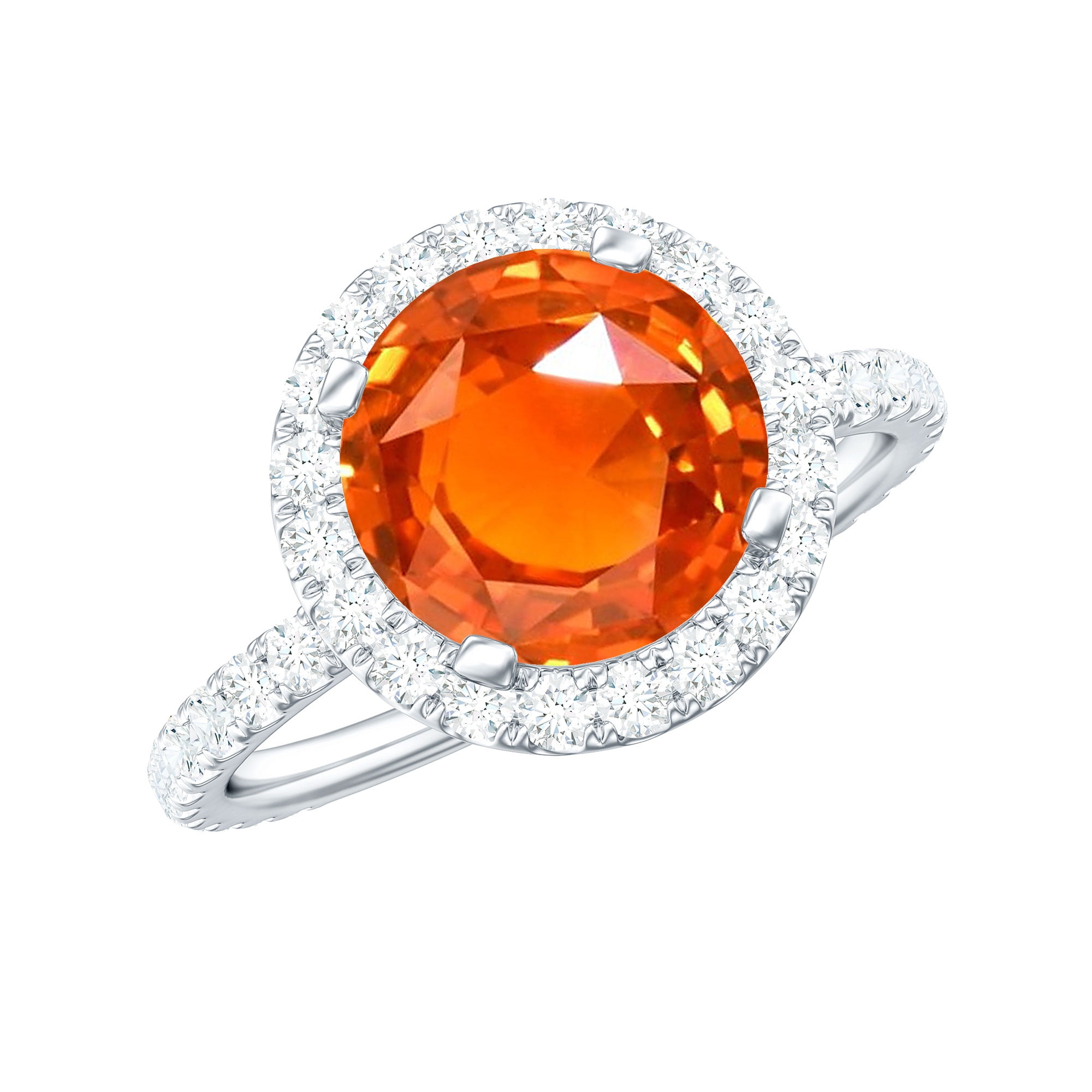 Rosec Jewels Created Orange Sapphire Ring with Diamond Halo for Women - AAAA Grade, 18K White ...