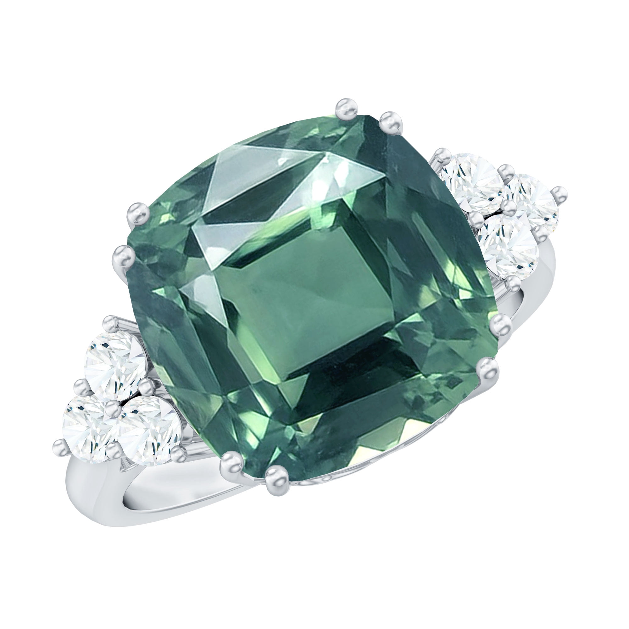 Rosec Jewels Cushion Cut Lab Grown Green Sapphire Solitaire Ring with ...