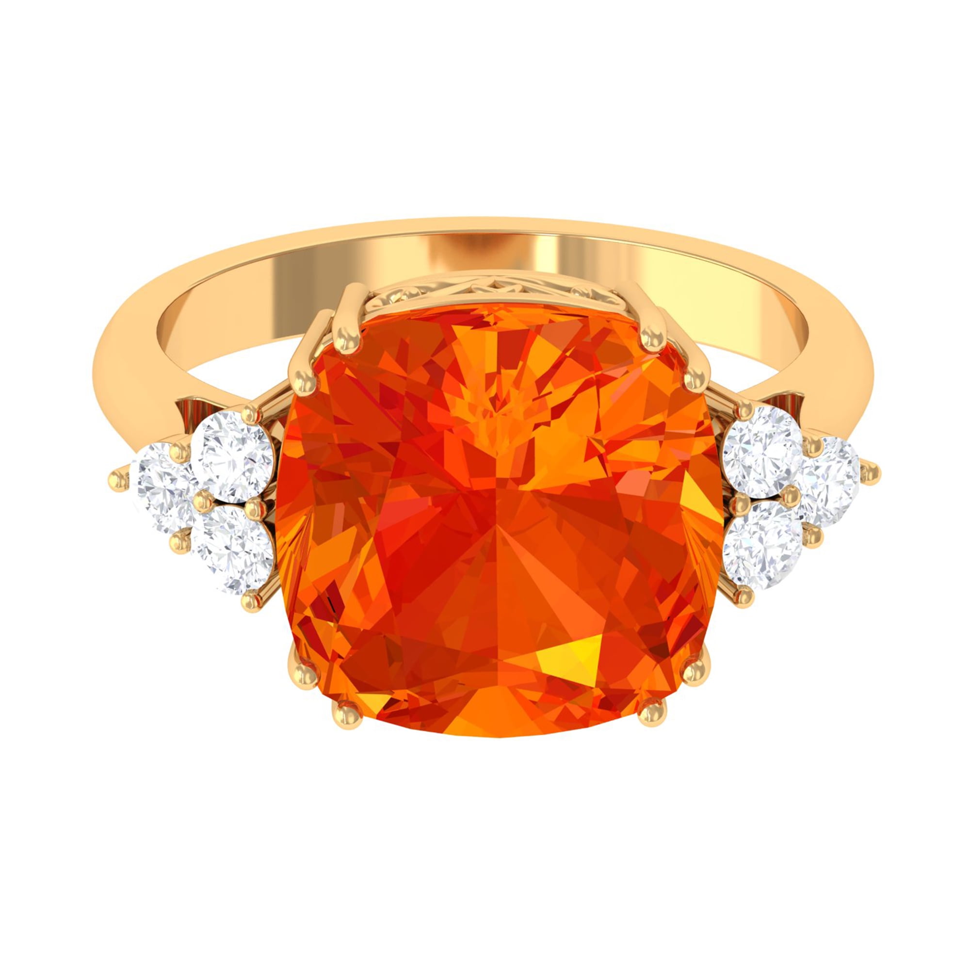 Rosec Jewels Cushion Cut Lab Grown Orange Sapphire Solitaire Ring with Diamond - AAAA Grade, 18K ...