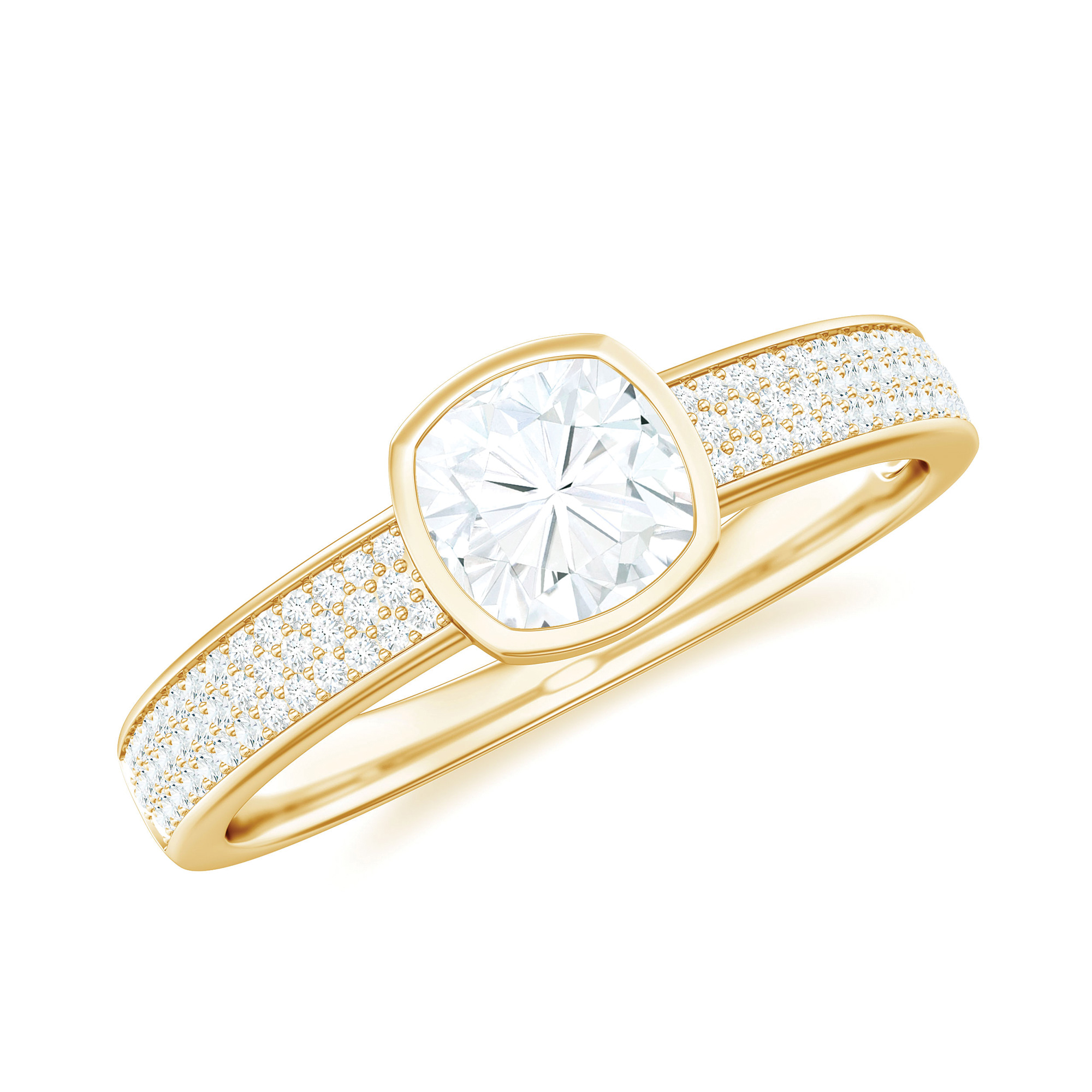 Rosec Jewels Cushion Cut Moissanite Solitaire Side Stone Engagement ...