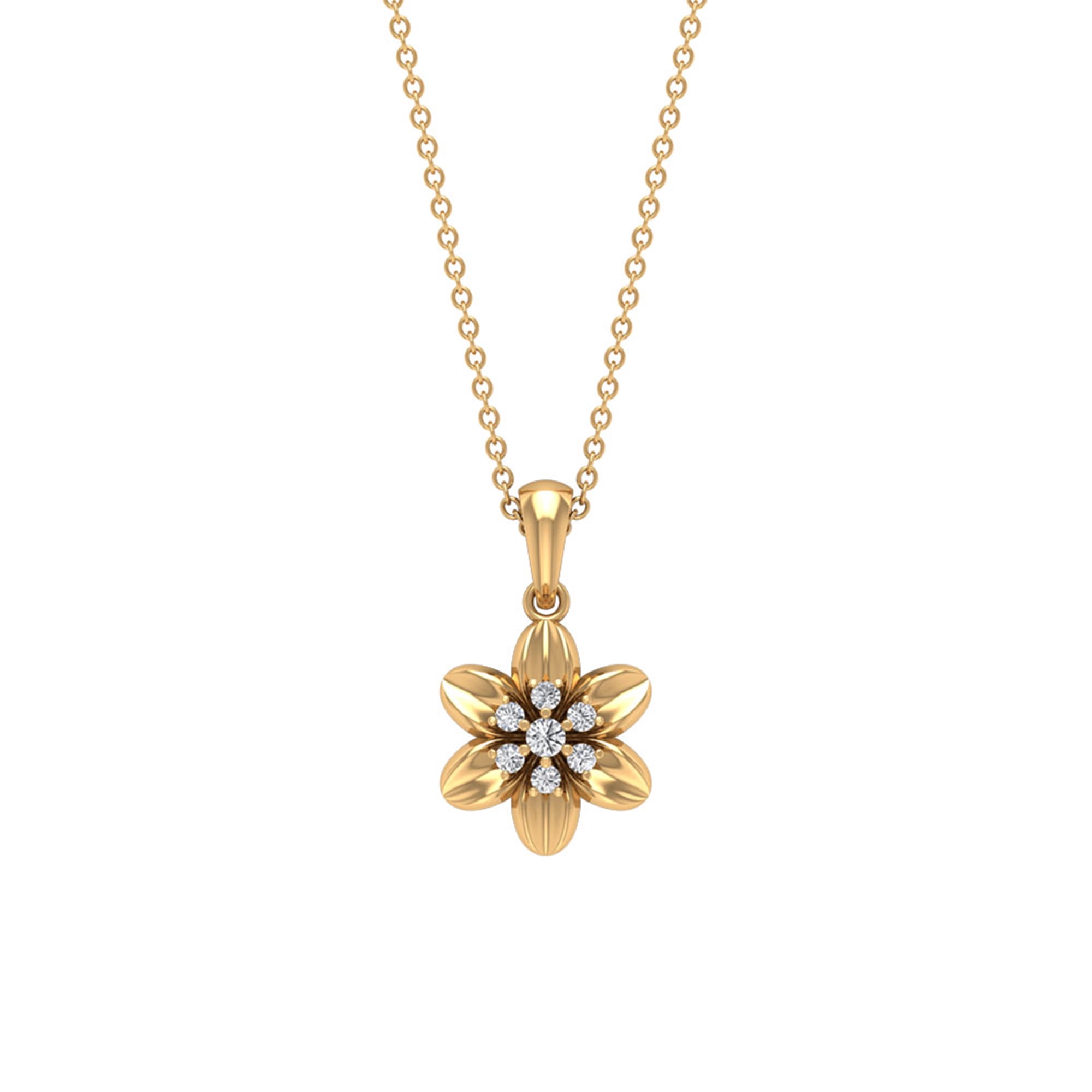 Rosec Jewels Diamond Cluster Gold Pendant in Floral Design for Women ...