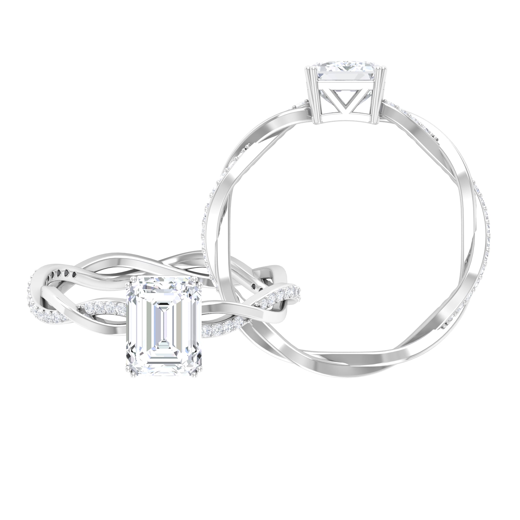 Rosec Jewels Emerald Cut Engagement Ring with Moissanite (2 Carat - 6X8 mm - D-VS1 Grade), 14K ...