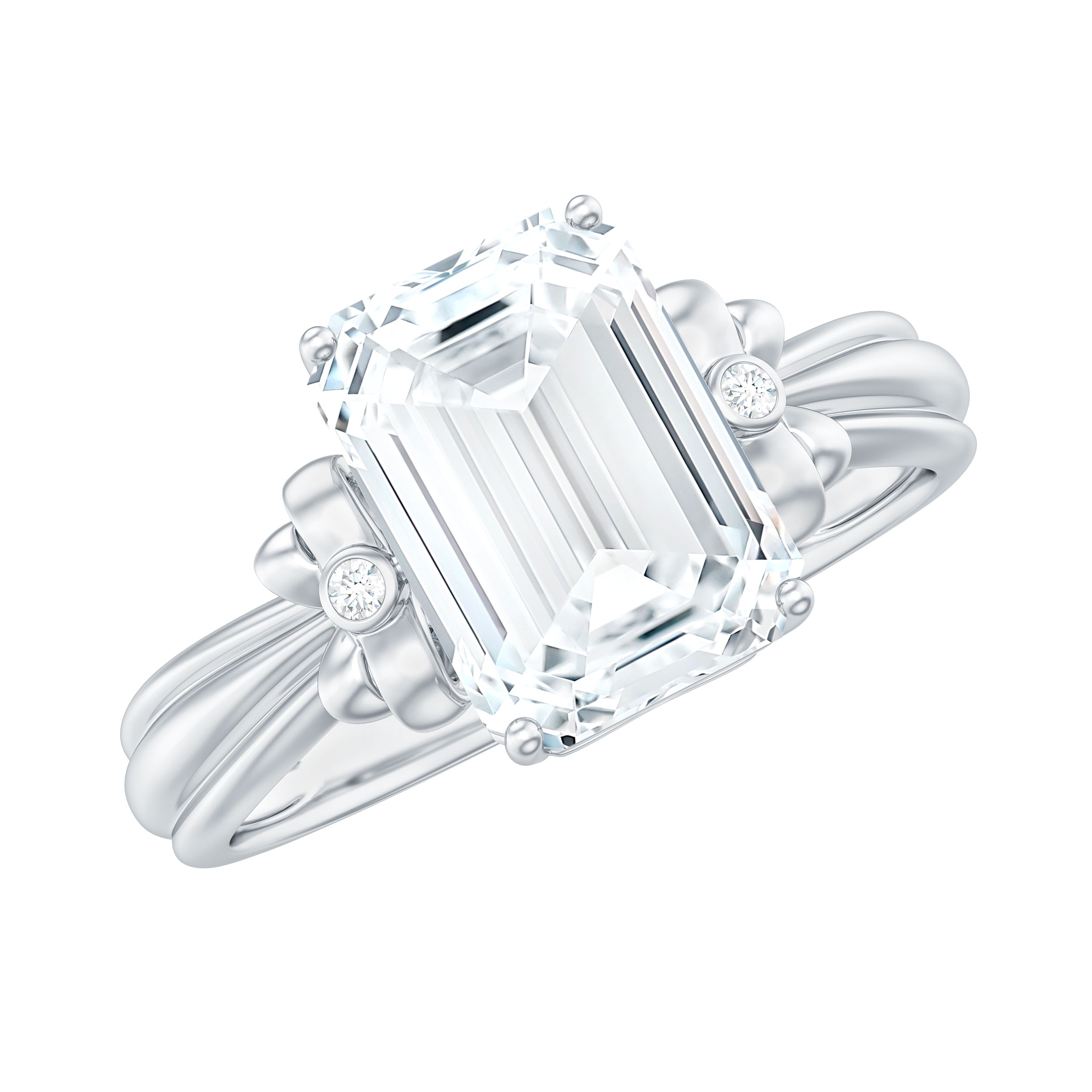Rosec Jewels Emerald Cut Moissanite Solitaire Engagement Ring 7X9 mm ...