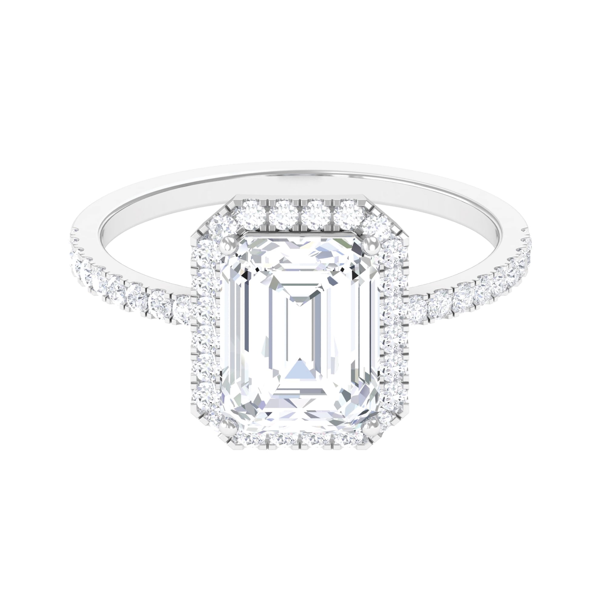 Rosec Jewels Emerald Cut Moissanite Statement Engagement Ring with Halo for Women - D-VS1 ...