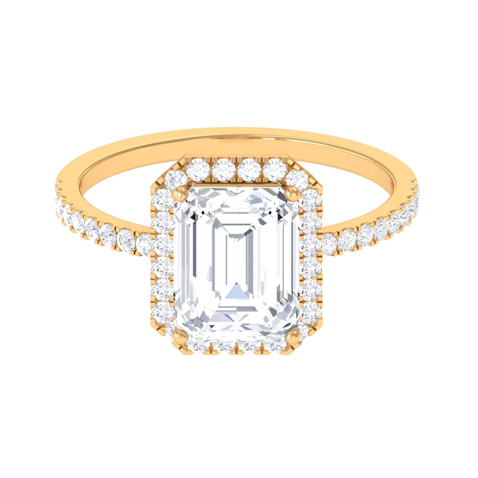 Rosec Jewels Emerald Cut Moissanite Statement Engagement Ring with Halo for Women - D-VS1 ...