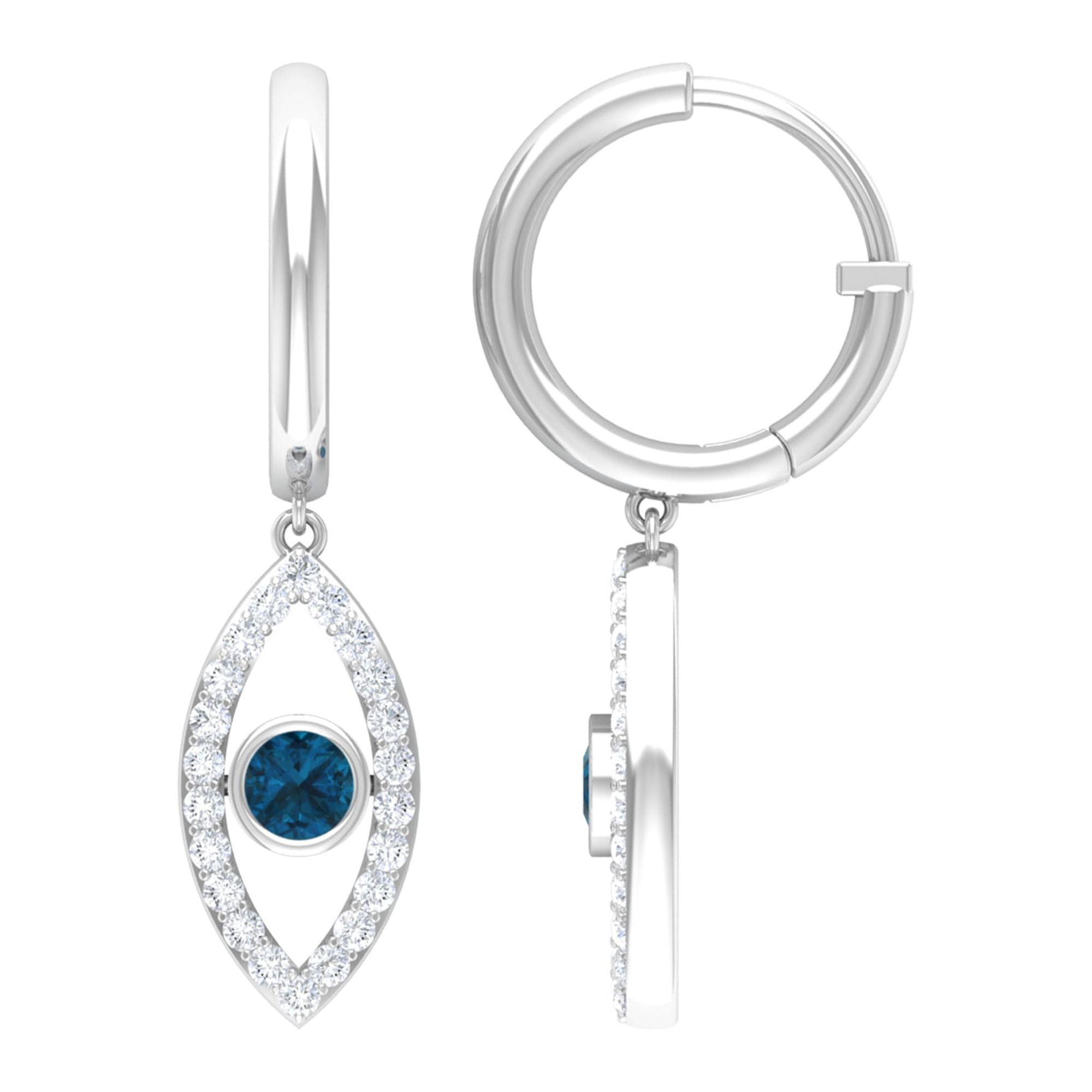 Rosec Jewels Evil Eye Drop Hoop Earrings with London Blue Topaz and ...