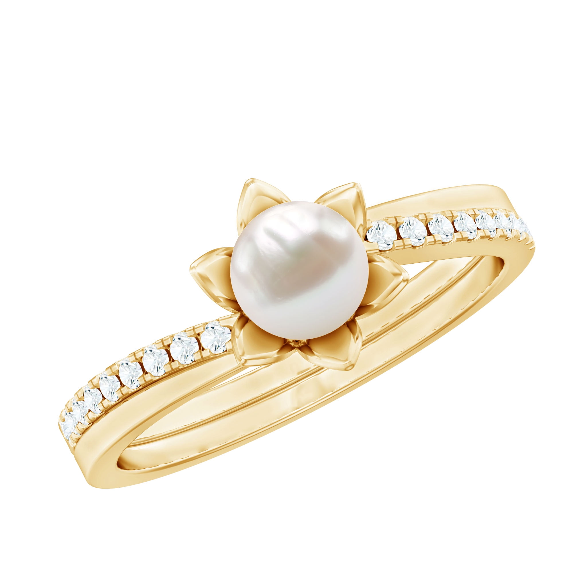 Rosec Jewels Flower Ring for Women, Freshwater Pearl Solitaire Ring ...