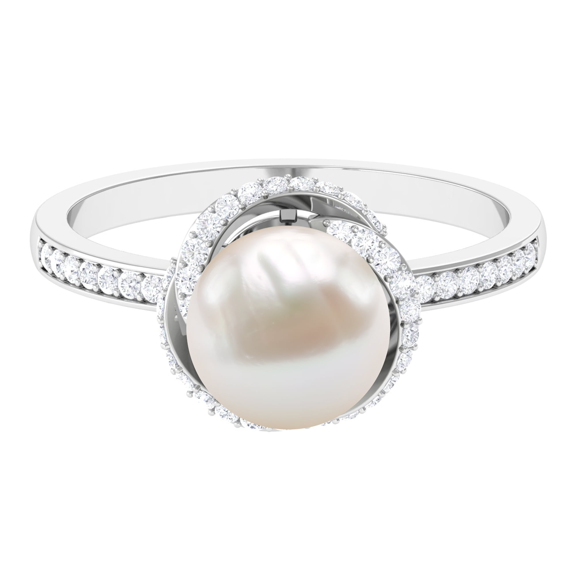 Rosec Jewels Freshwater Pearl Solitaire Ring with Diamond Side Stones ...