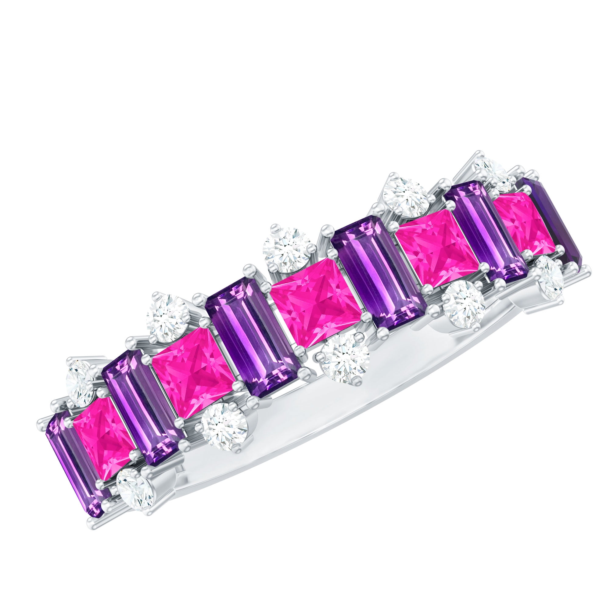 Rosec Jewels Half Eternity Ring for Women - Lab Grown Pink Sapphire and ...
