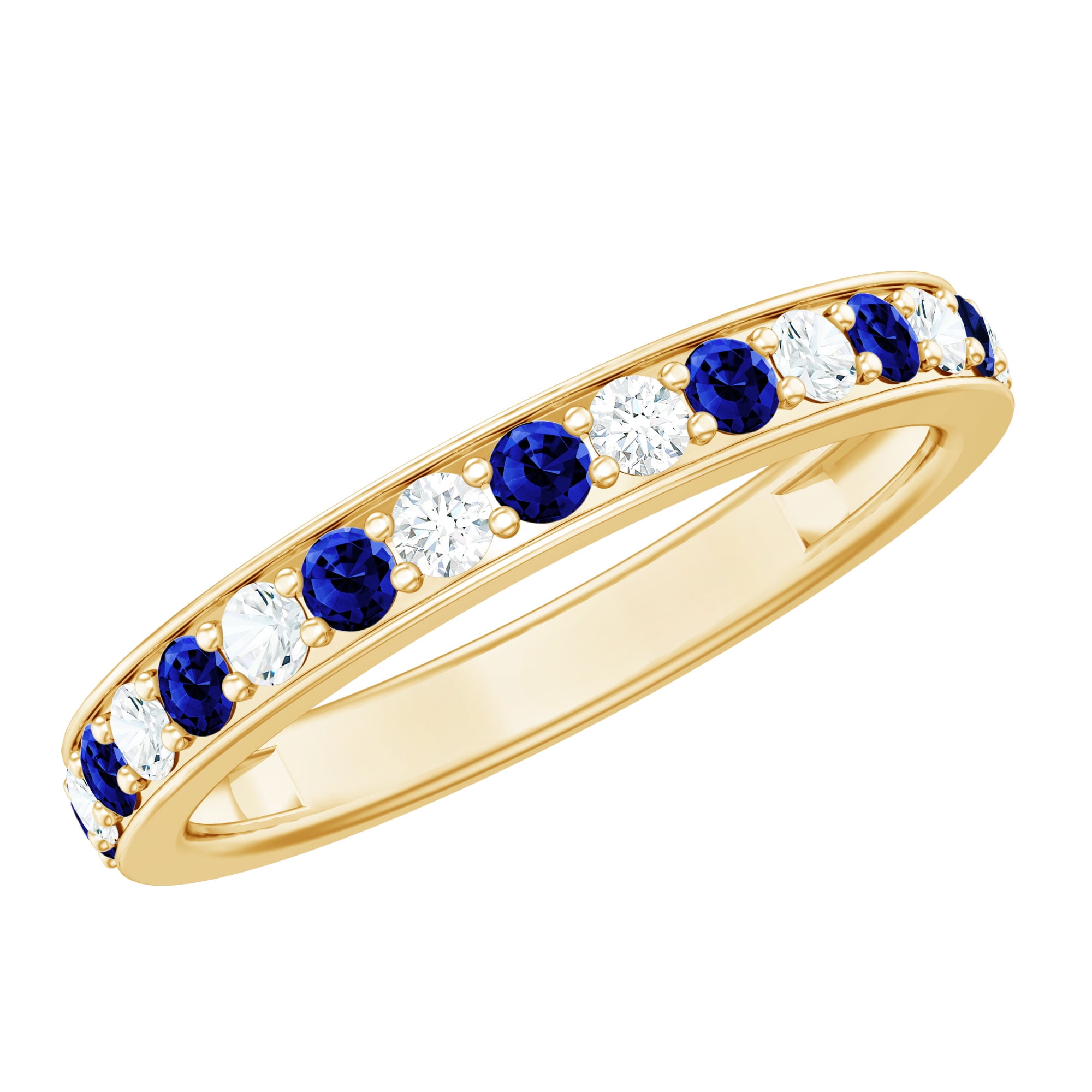 Rosec Jewels Half Eternity Ring with Created Blue Sapphire and Moissanite for Women (0.50 CT ...