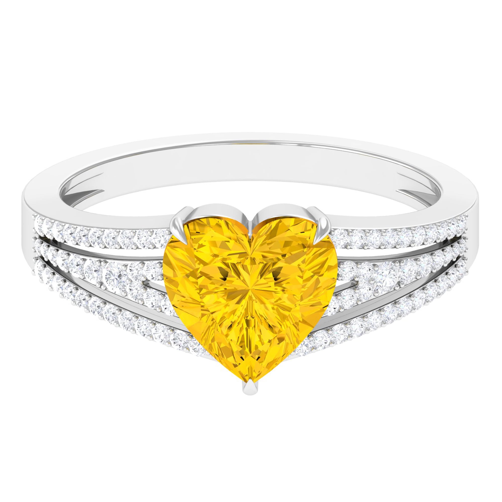 Rosec Jewels Heart Shape Created Yellow Sapphire Ring with Diamond (8 ...