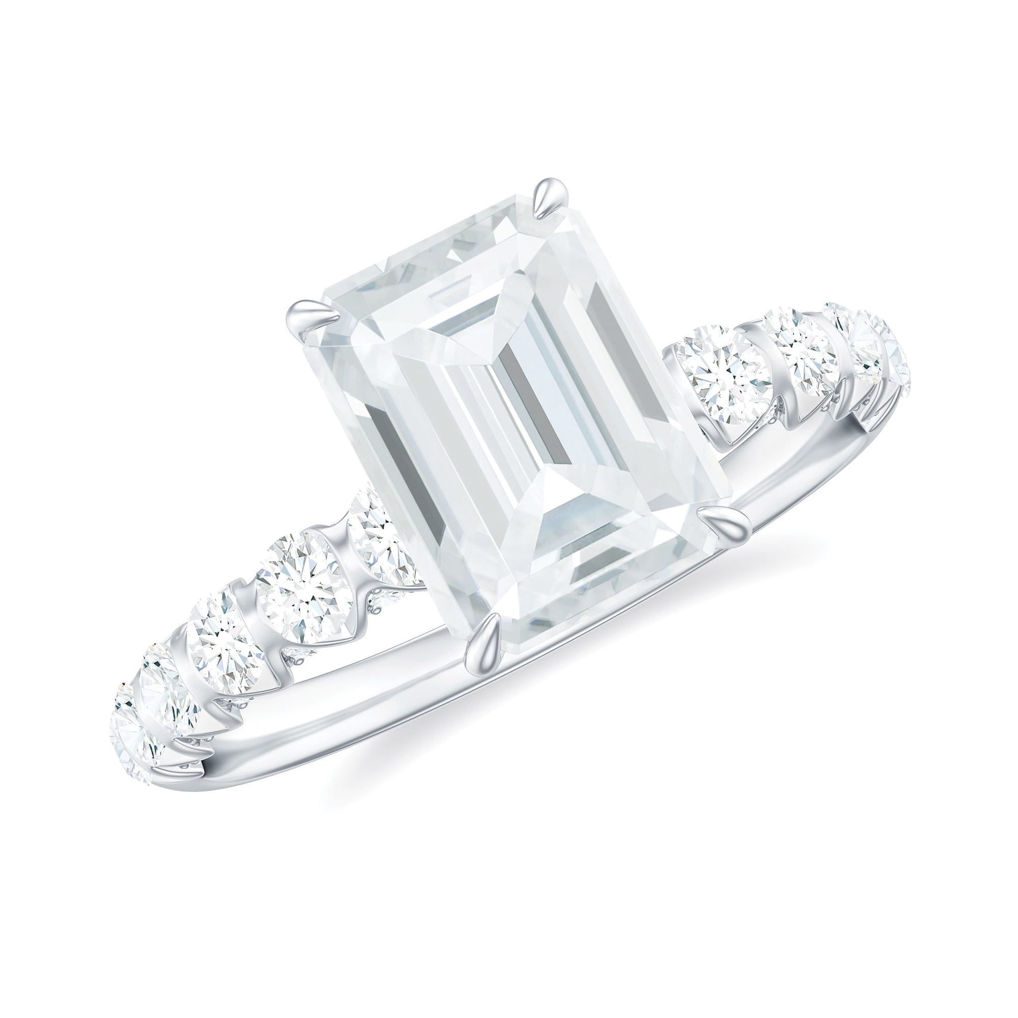 Rosec Jewels High Set Engagement Ring with Emerald Cut Moissanite - 6X8 ...