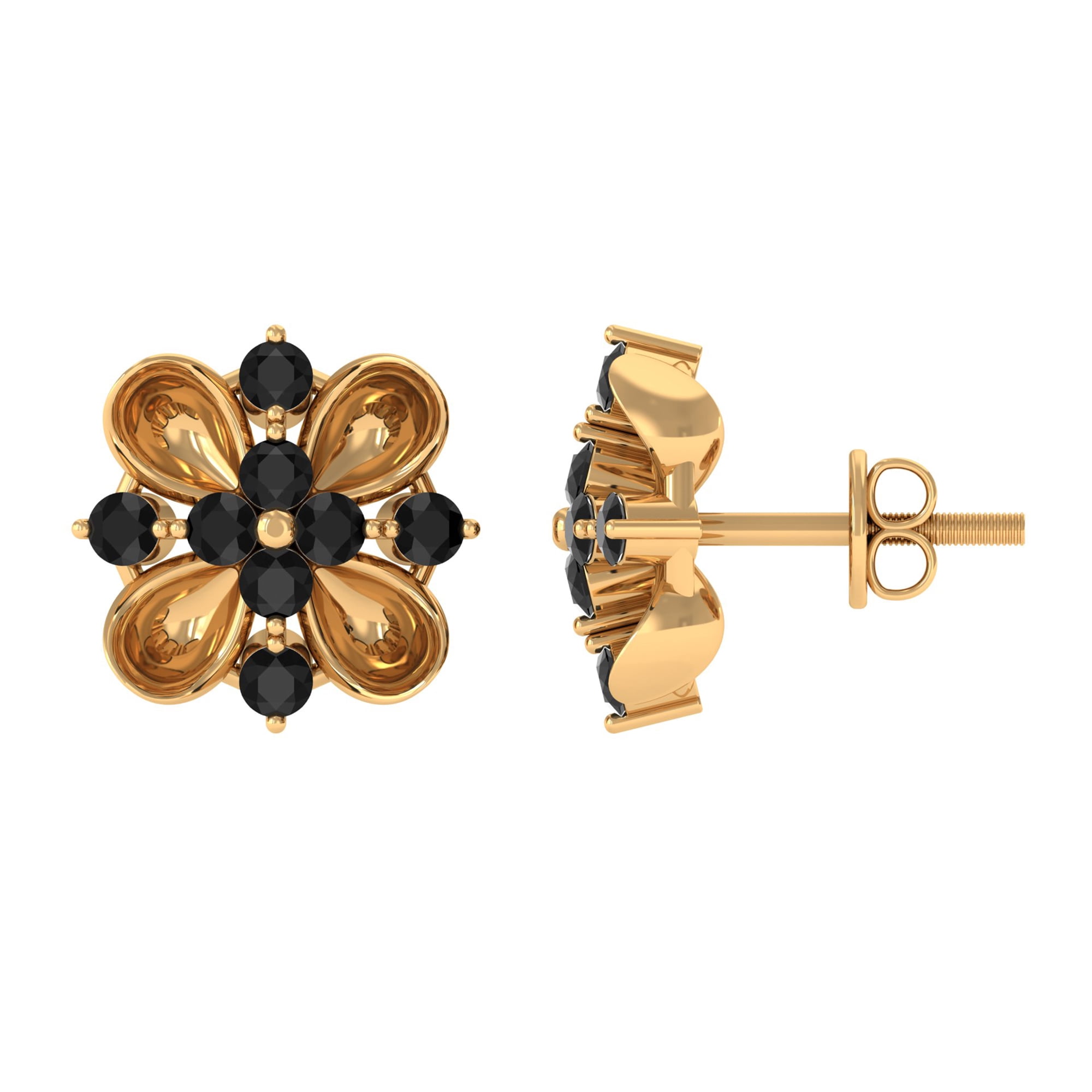 Rosec Jewels Lab Created Black Diamond Floral Stud Earrings for Women ...