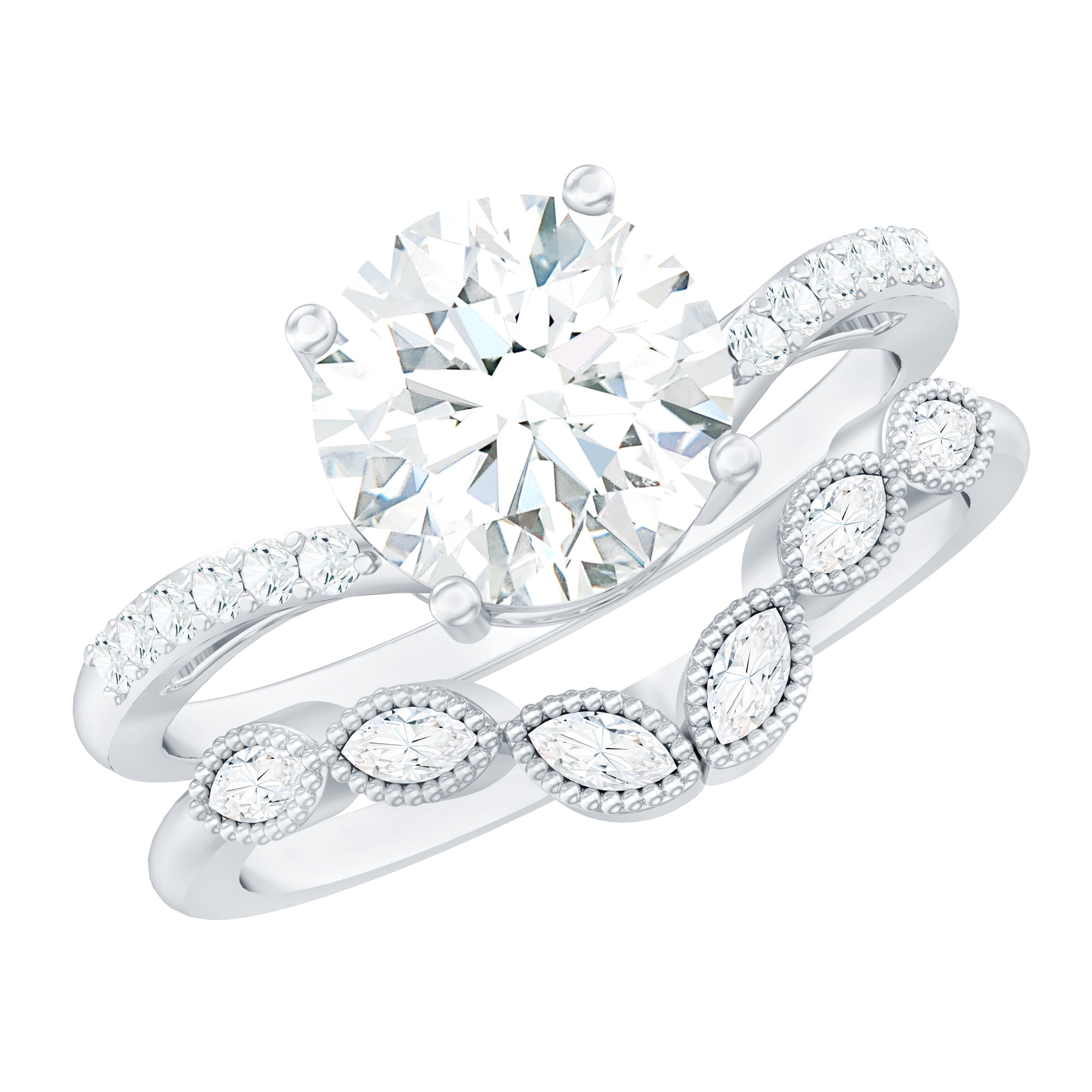 Rosec Jewels Lab Created Diamond Engagement Ring Set with Wedding Band ...