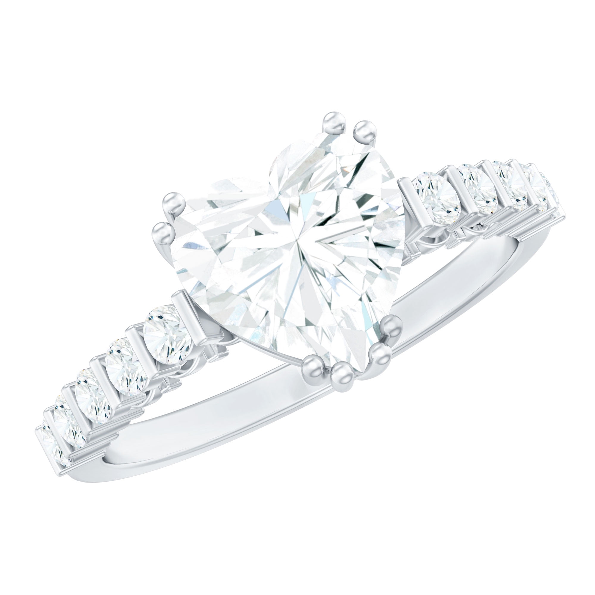 Rosec Jewels Lab Created Diamond Heart Engagement Ring - 8 mm - 2 ct - EF-VS Quality, 14K White ...