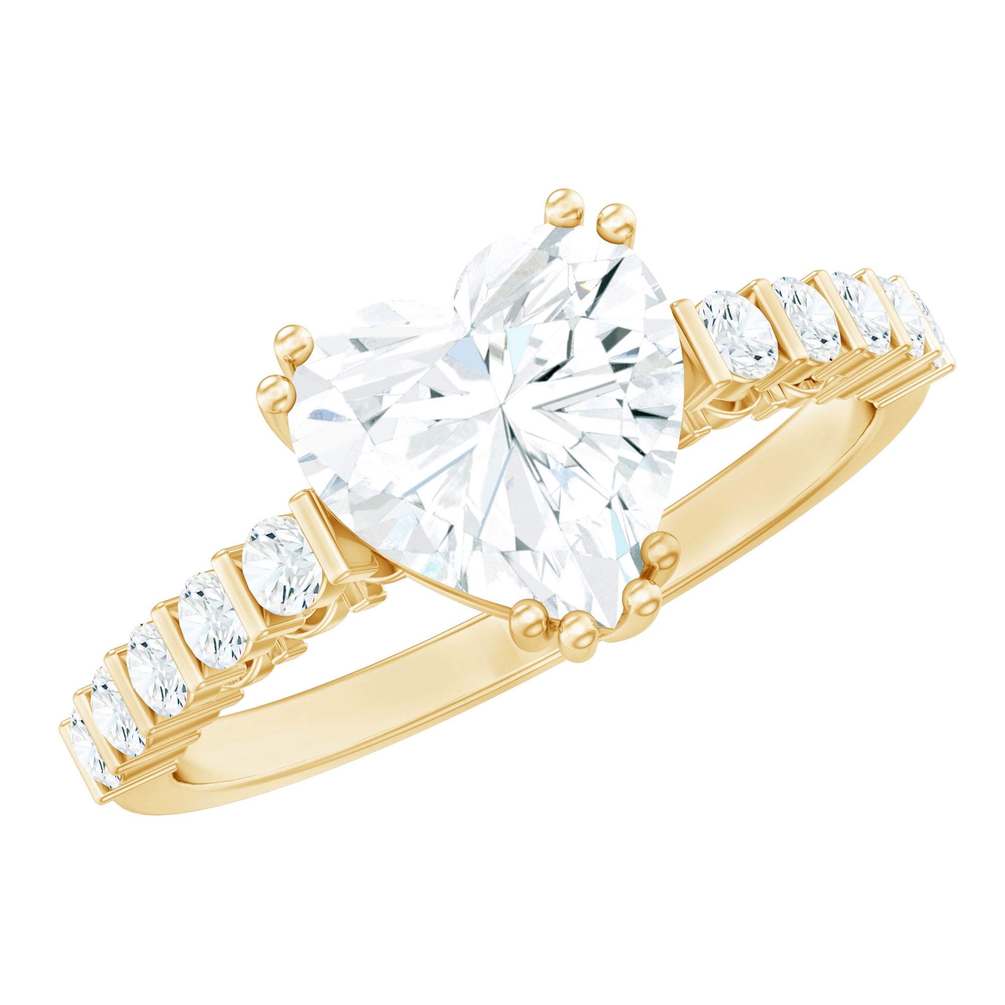 Rosec Jewels Lab Created Diamond Heart Engagement Ring - 8 mm - 2 ct - EF-VS Quality, 18K Yellow ...