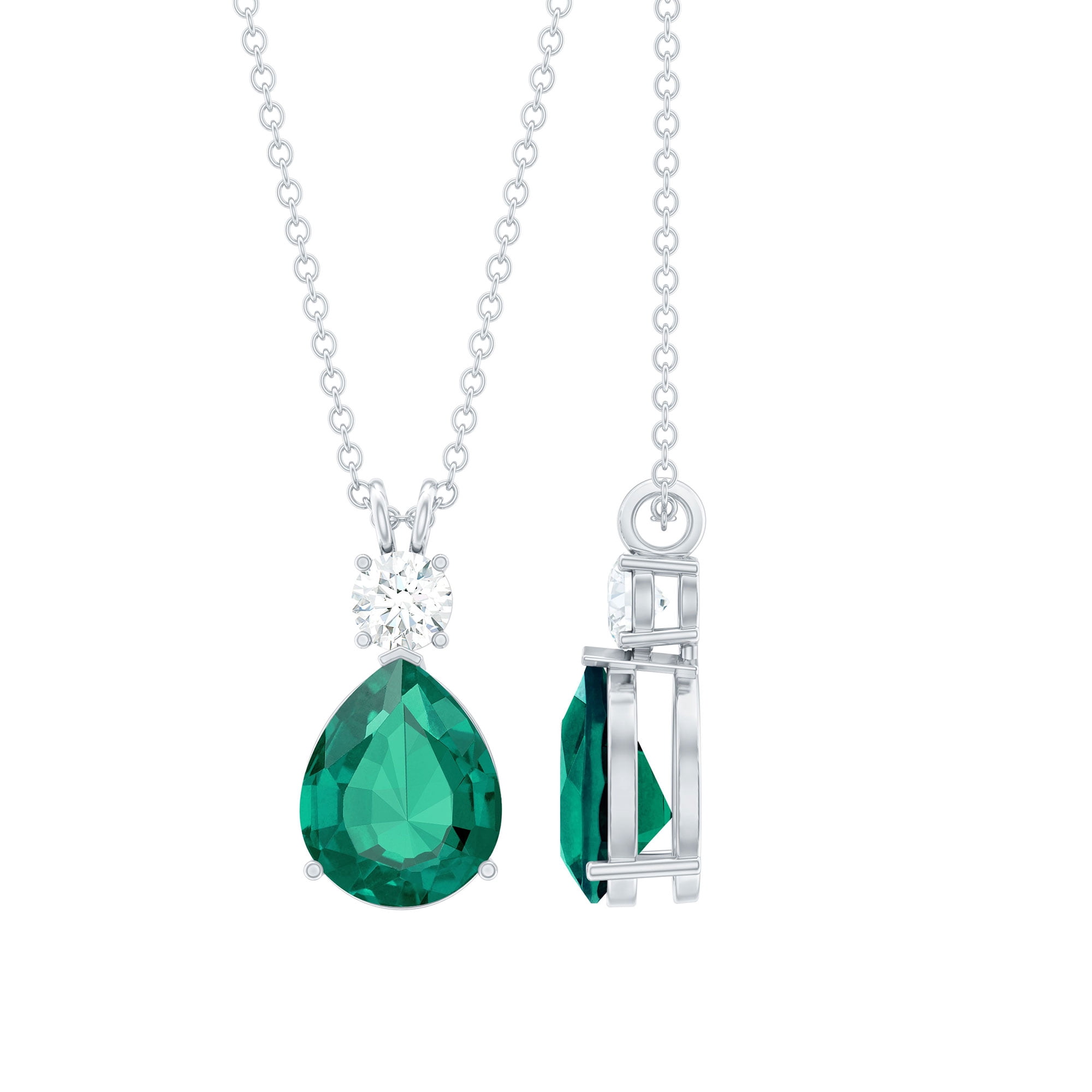 Rosec Jewels Lab Created Emerald Teardrop Necklace for Women - 8X10 mm ...