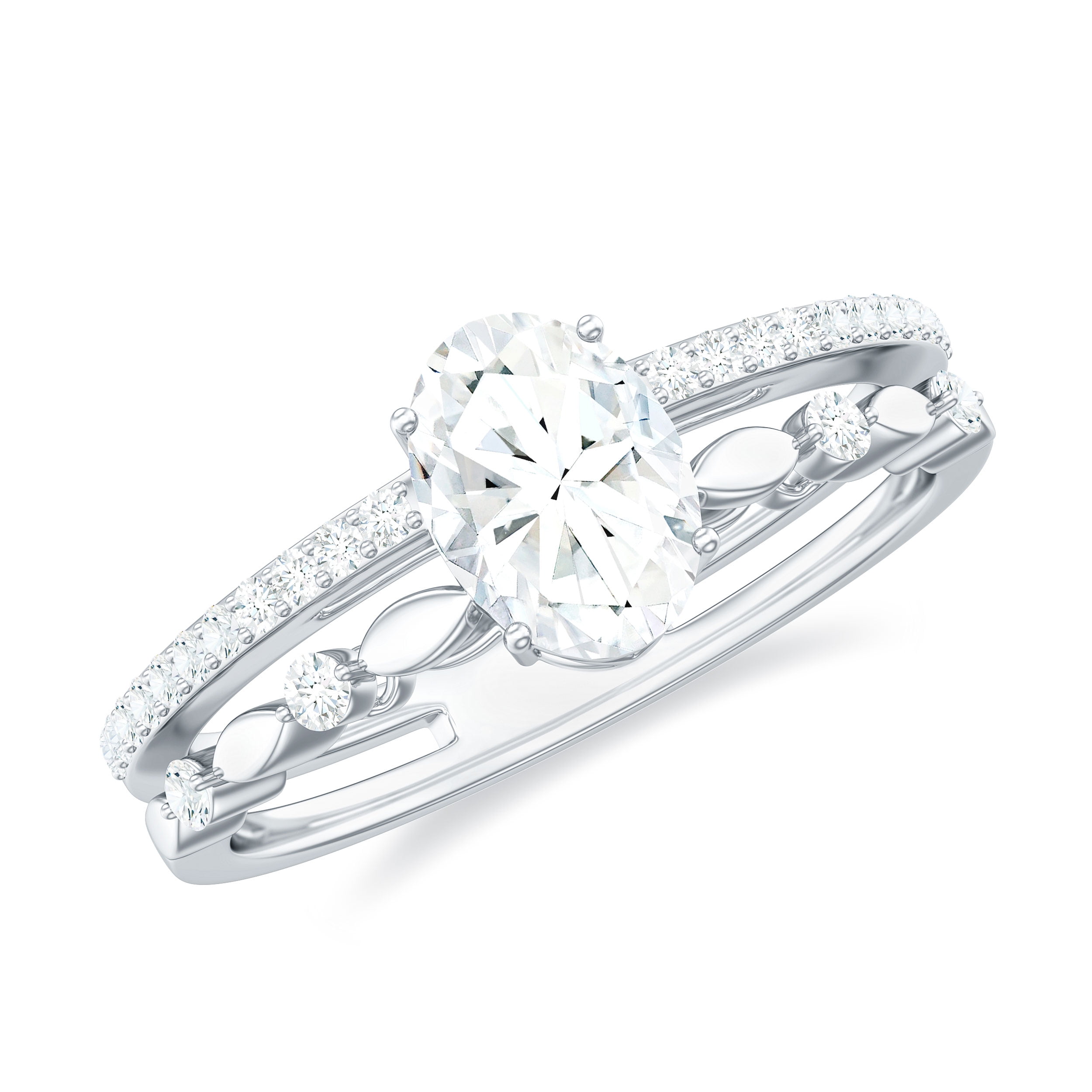 Rosec Jewels Lab Created Diamond Oval Engagement Ring - Double Band ...