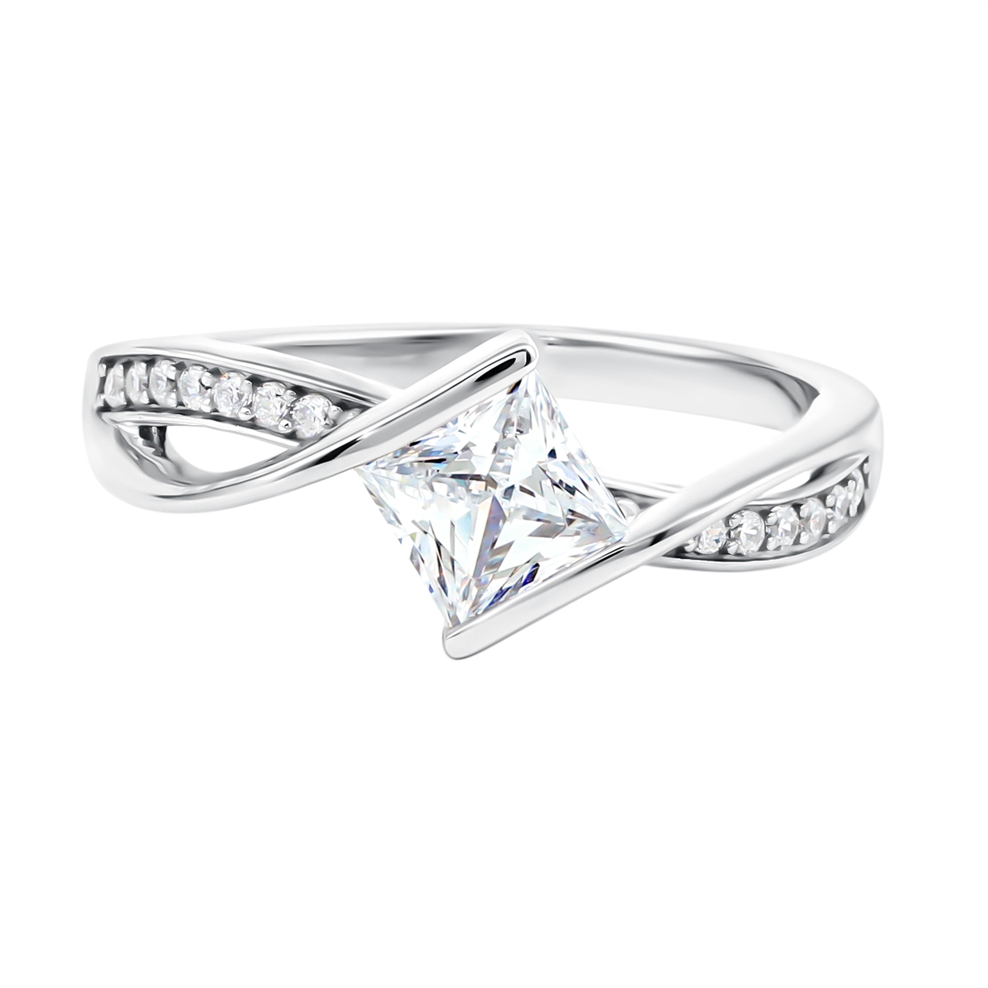 Rosec Jewels Lab Diamond Bypass Engagement Ring - 6 mm Princess Cut ...