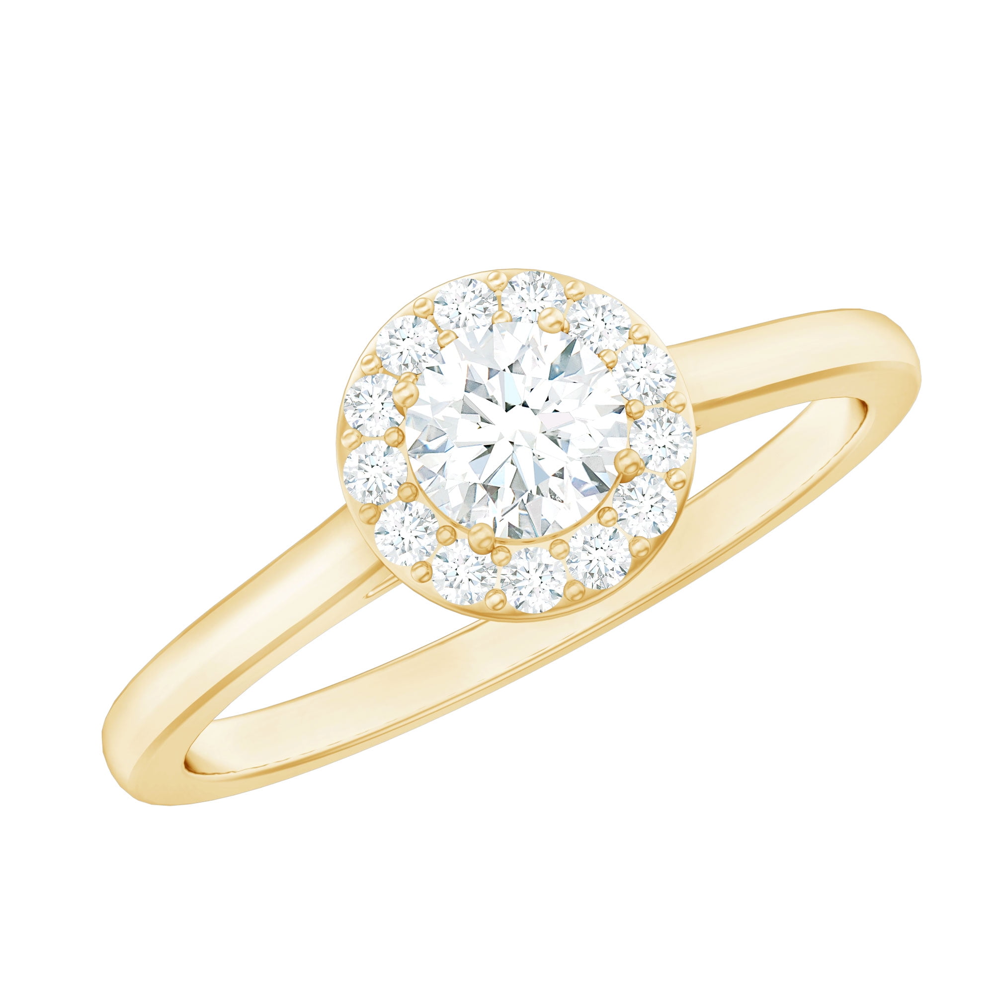 Rosec Jewels Lab Diamond Engagement Ring Round with Halo - Minimalist Ring - EF-VS Quality, 18K ...