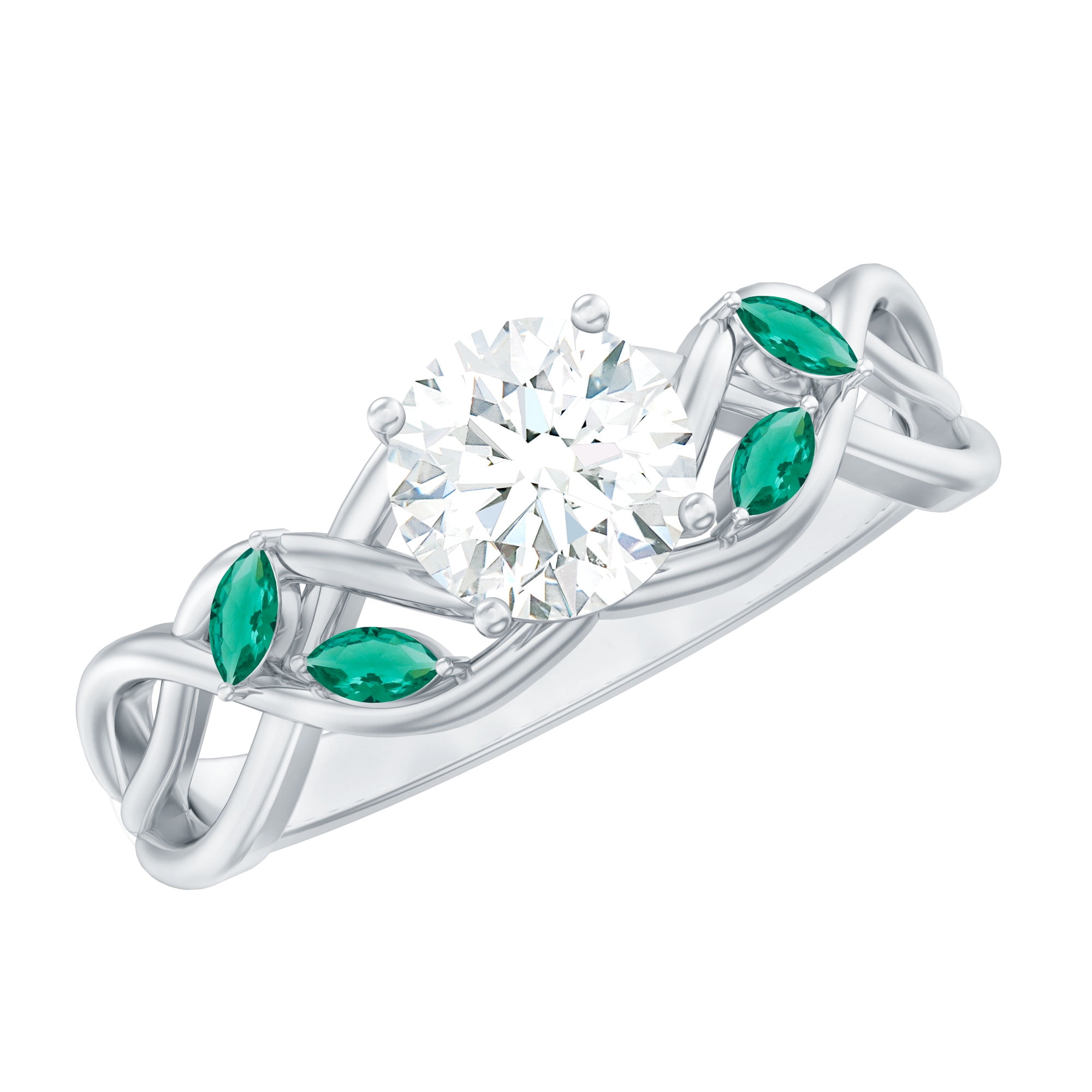 Rosec Jewels Lab Diamond Engagement Ring with Emerald - 6 mm - Criss Cross Ring (EF-VS Quality ...