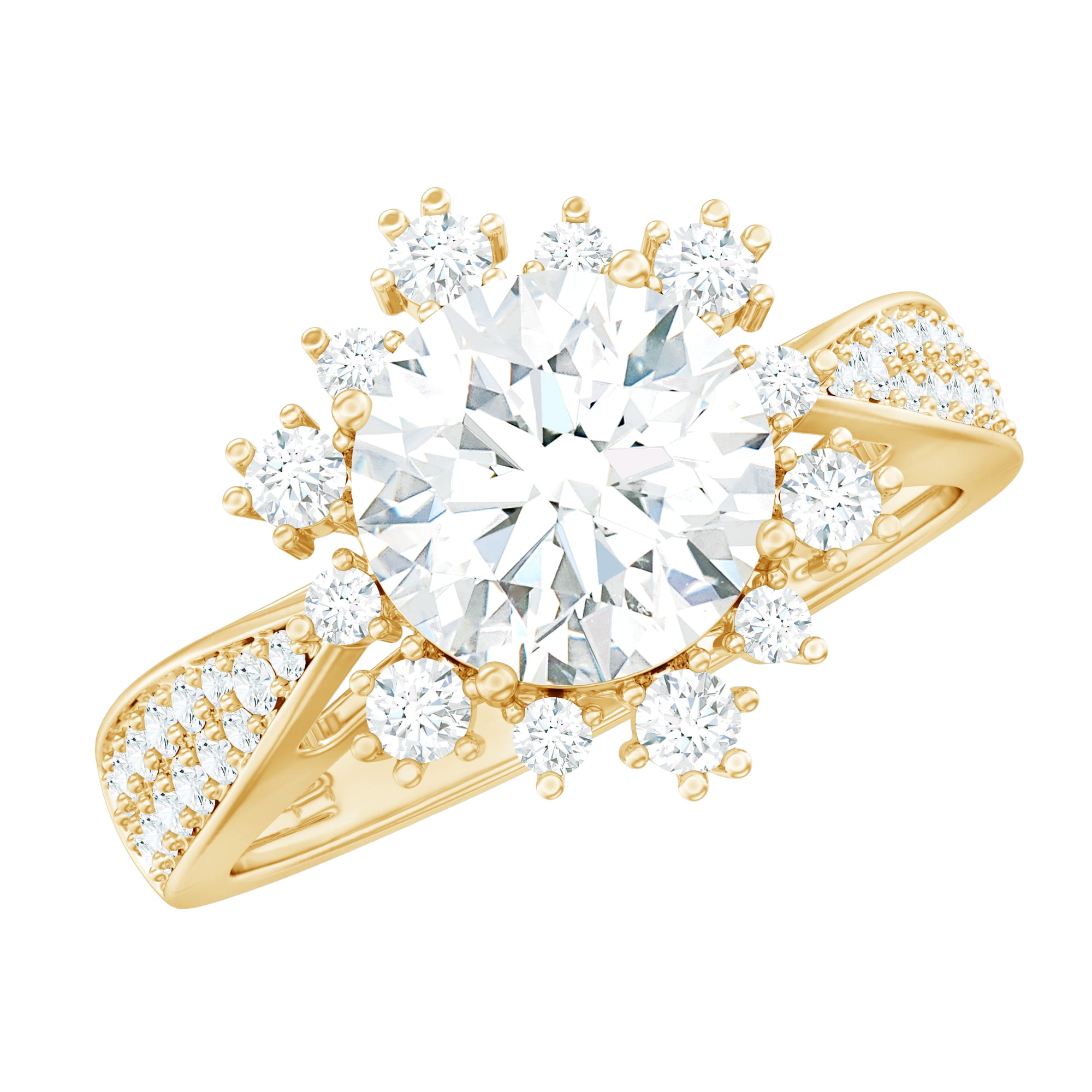 Rosec Jewels Lab Diamond Flower Engagement Ring Women - Statement Ring - 8 mm - EF-VS Grade, 10K ...