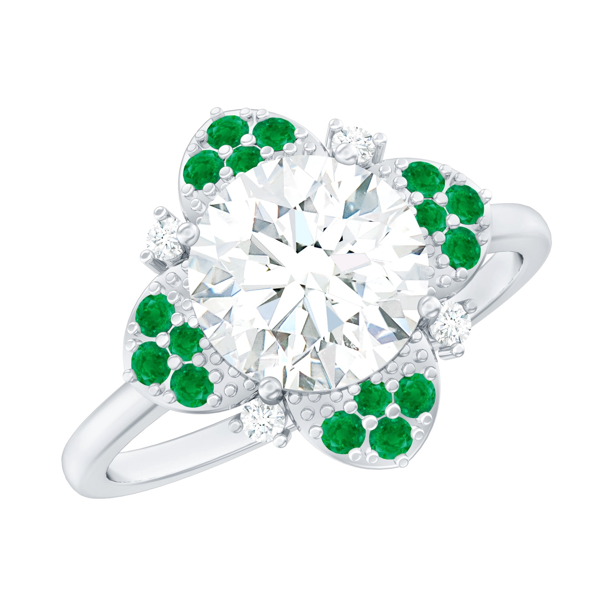Rosec Jewels Lab Diamond Flower Engagement Ring with Natural Emerald ...
