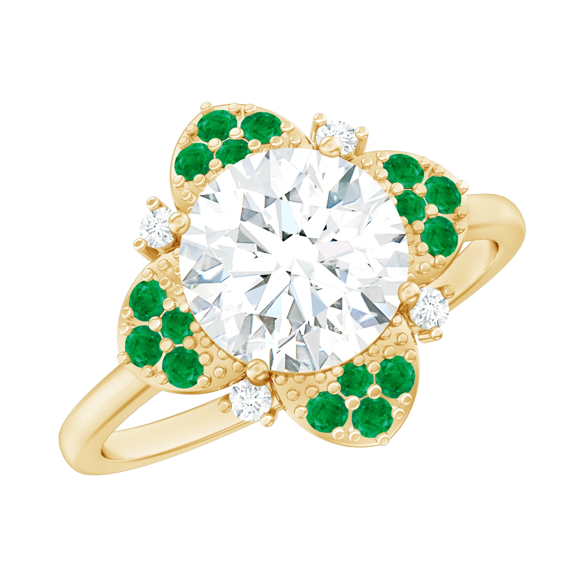 Rosec Jewels Lab Diamond Flower Engagement Ring with Natural Emerald ...