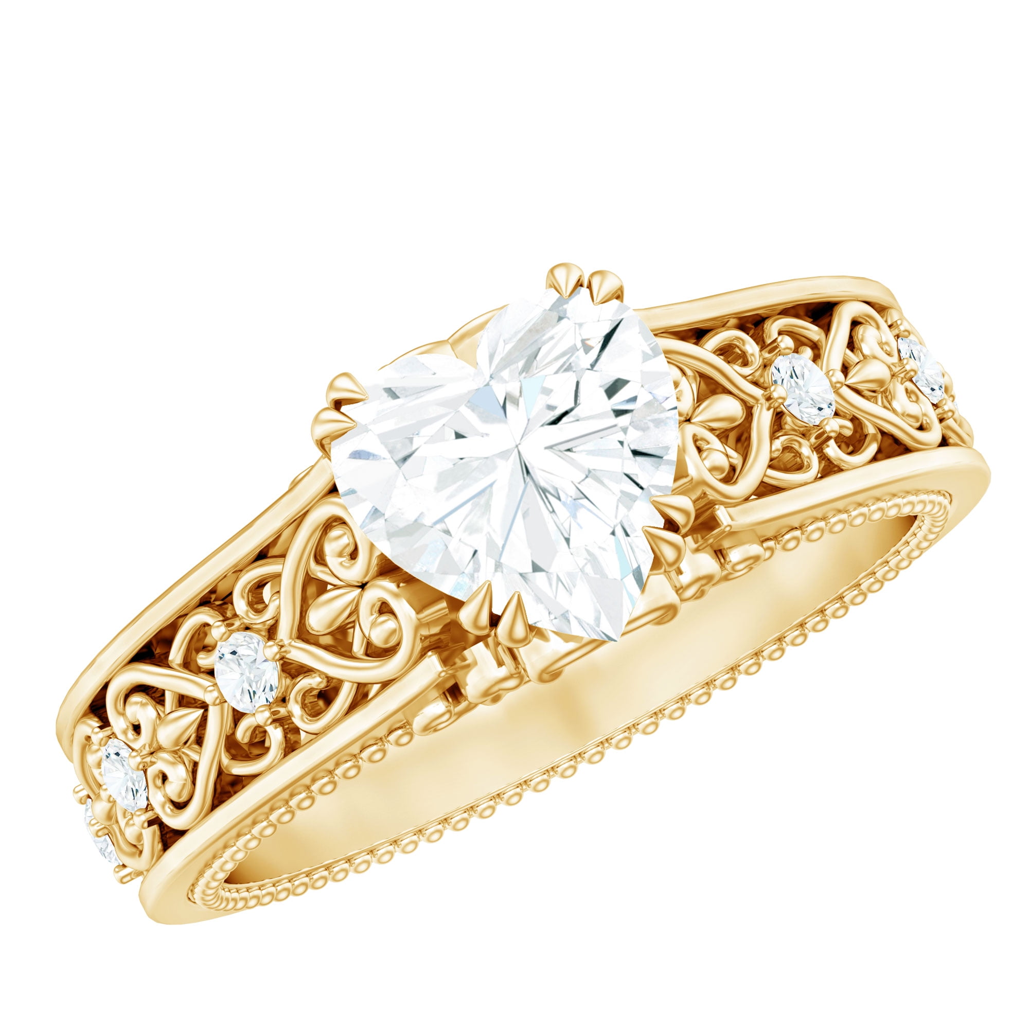 Rosec Jewels Lab Diamond Heart Engagement Ring 1 ct - Filigree Ring - 7 ...