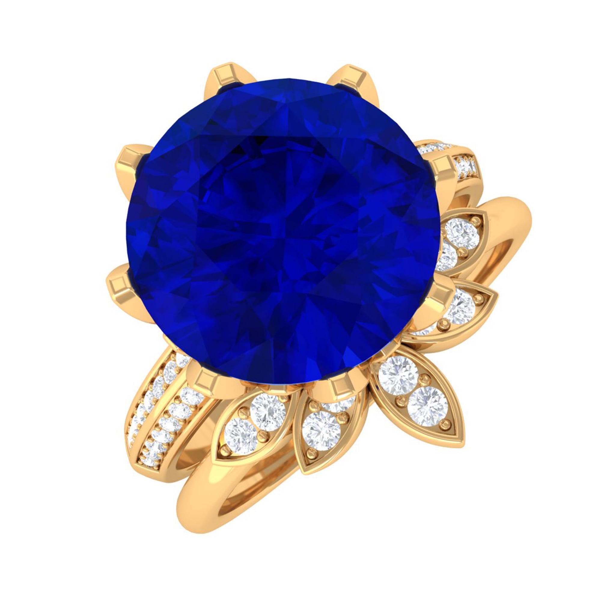 Rosec Jewels Lab Grown Blue Sapphire Ring Set with Diamond - Floral ...