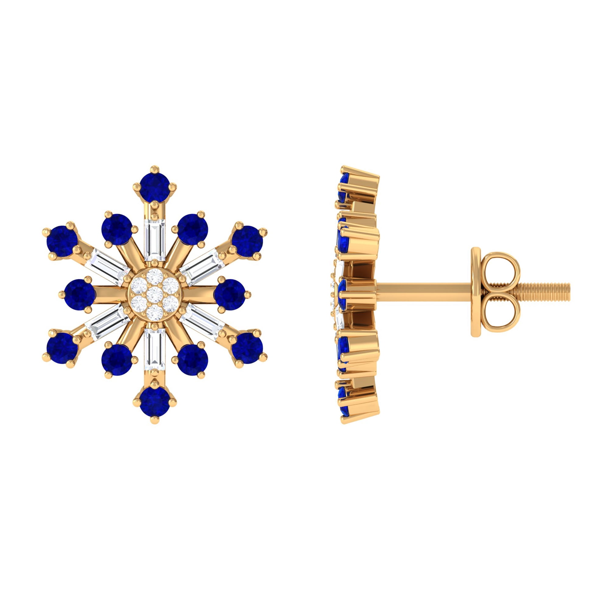Rosec Jewels Lab Grown Blue Sapphire and Diamond Snowflake Stud ...