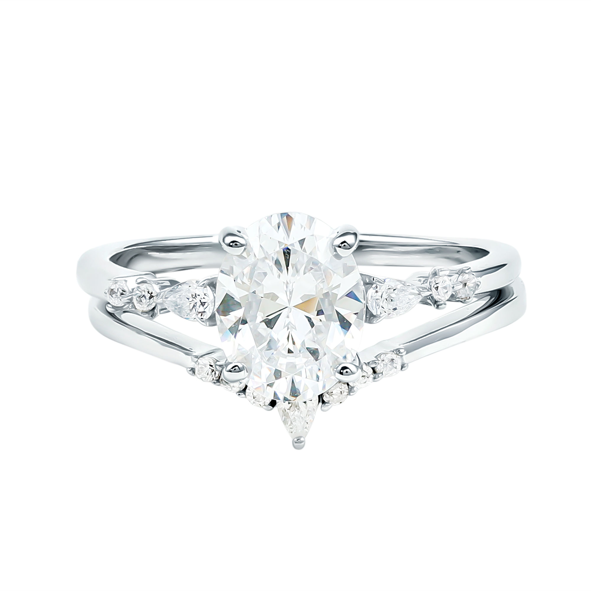 Rosec Jewels Lab Grown Diamond Engagement Ring Set - 2ct Oval ...