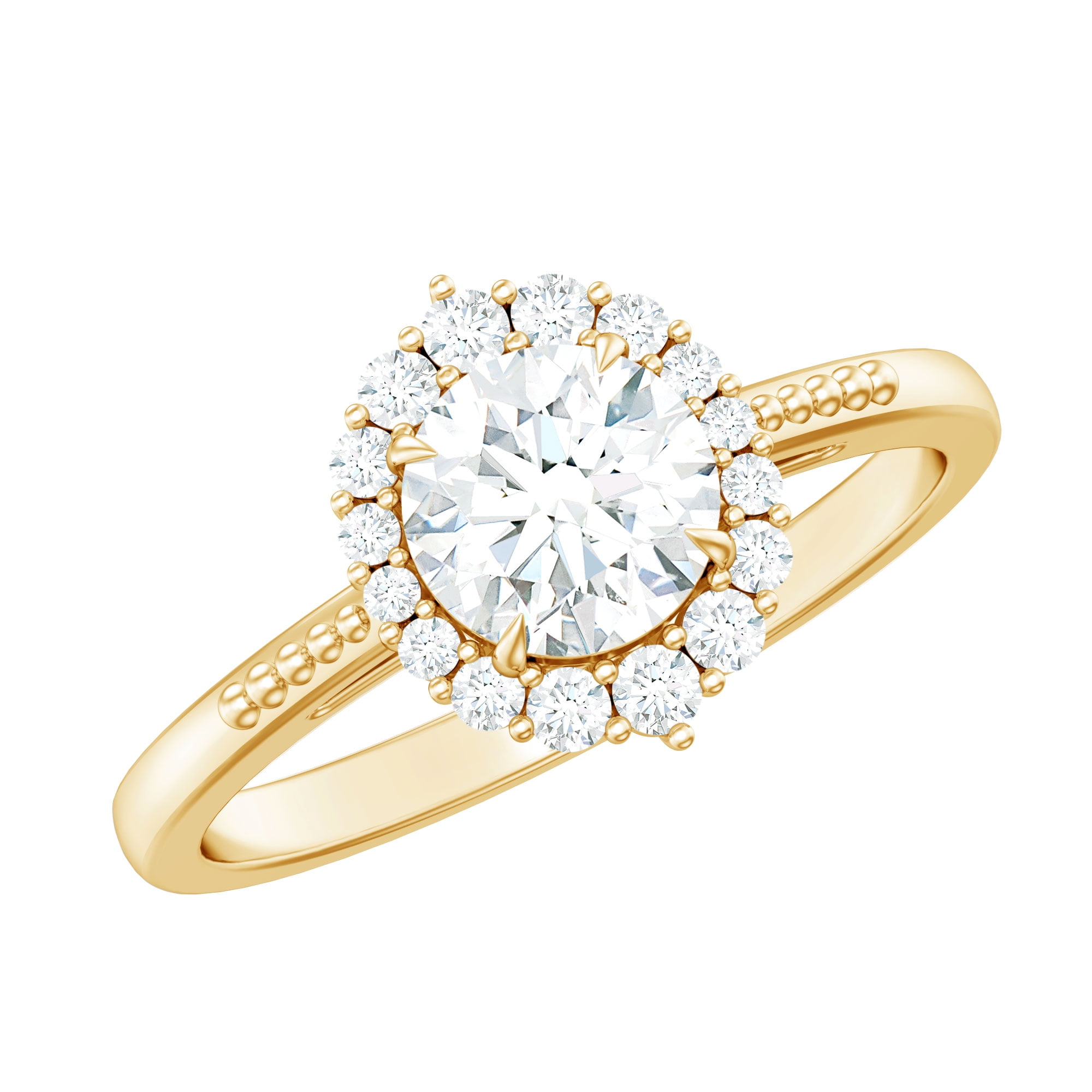Rosec Jewels Lab Grown Diamond Halo Engagement Ring - EF-VS Quality Certified, 10K Yellow Gold ...