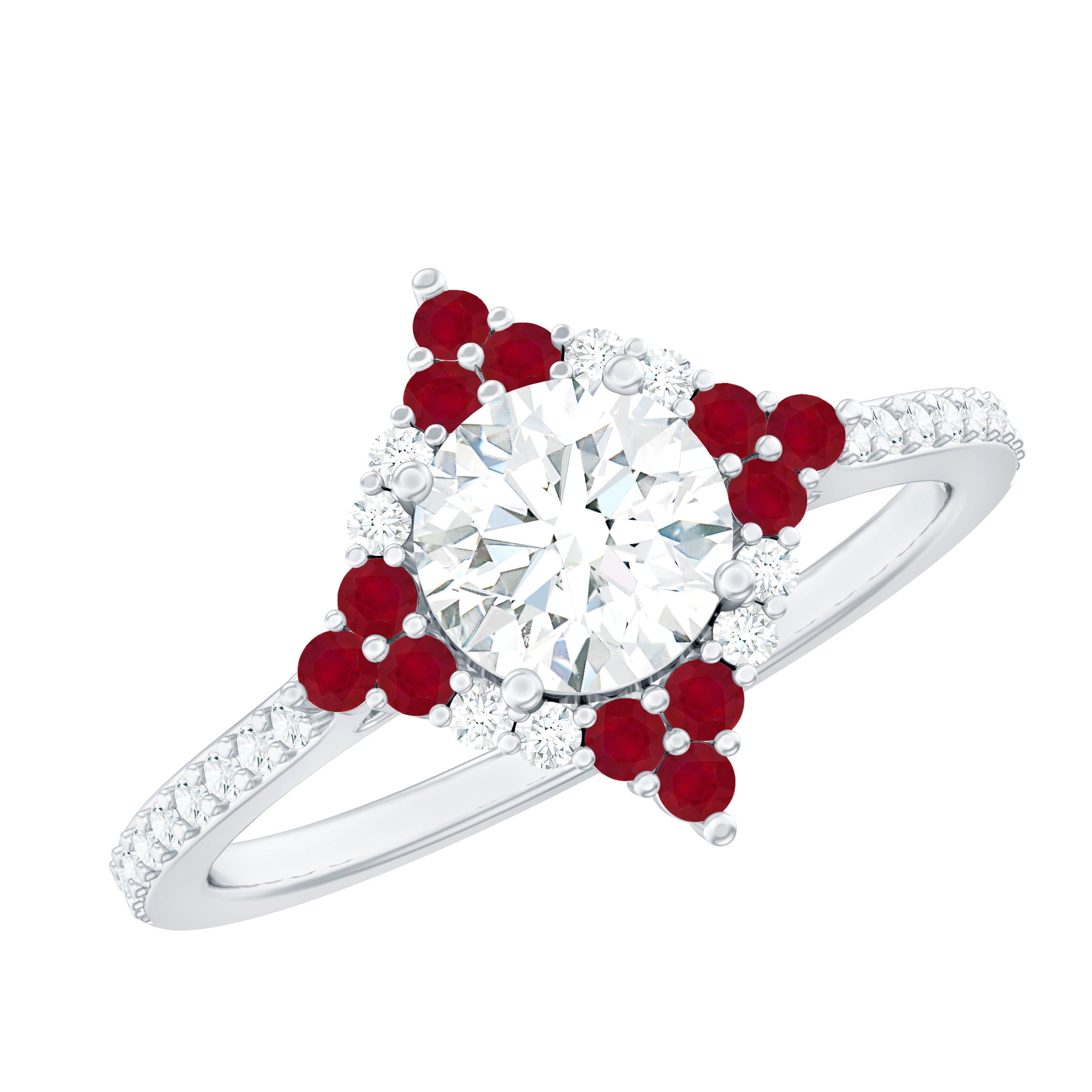 Rosec Jewels Lab Grown Diamond Halo Engagement Ring with Real Ruby ...