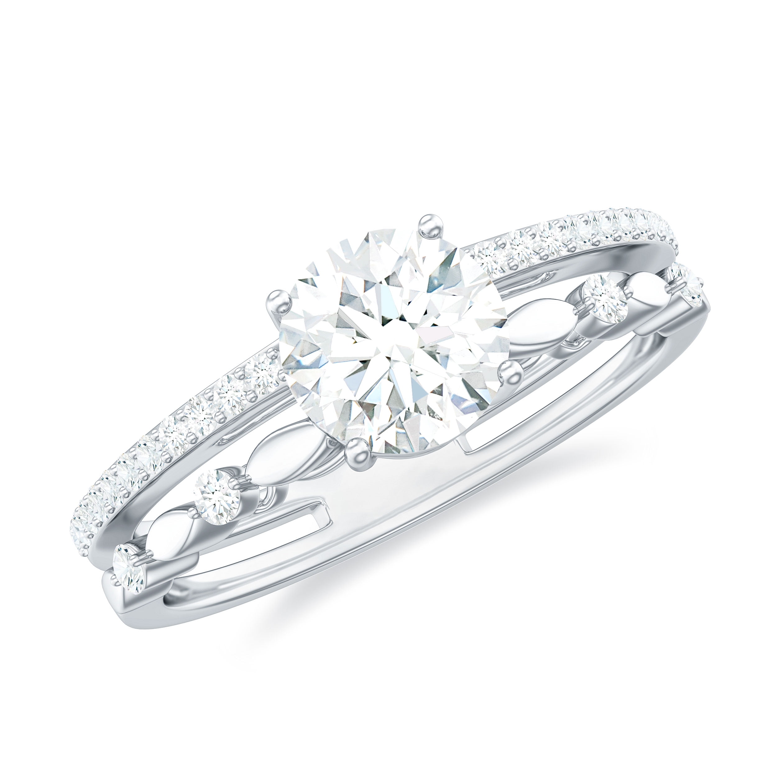 Rosec Jewels Lab Grown Diamond Solitaire Ring - Double Band Engagement ...