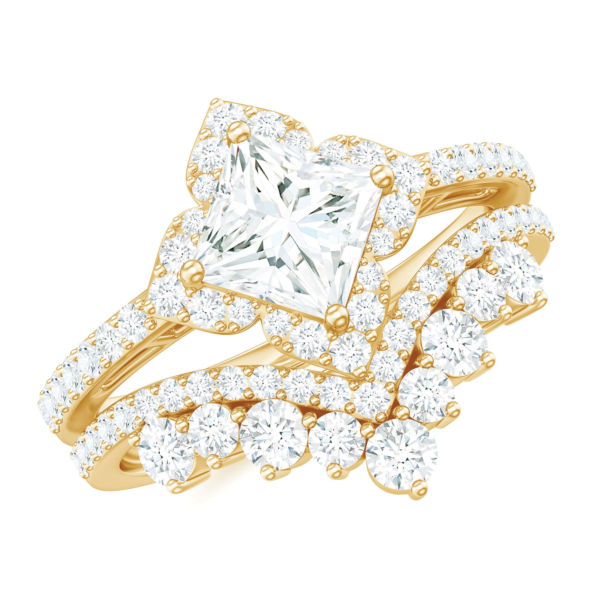 Rosec Jewels Lab Grown Diamond Wedding Ring Set - Floral Inspired Engagement Ring with Band (EF ...