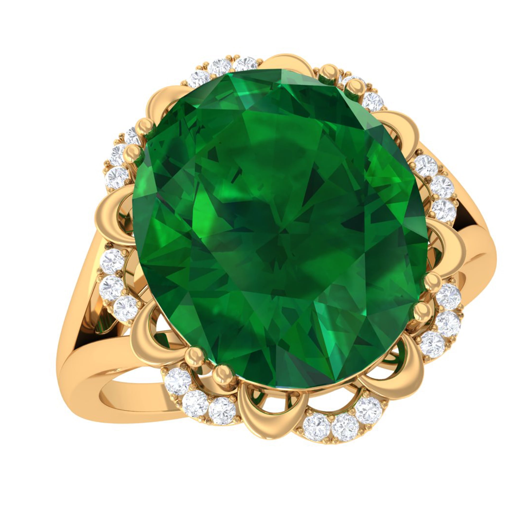 Rosec Jewels Lab Grown Emerald Ring with Diamond - 10X12 mm - AAAA ...