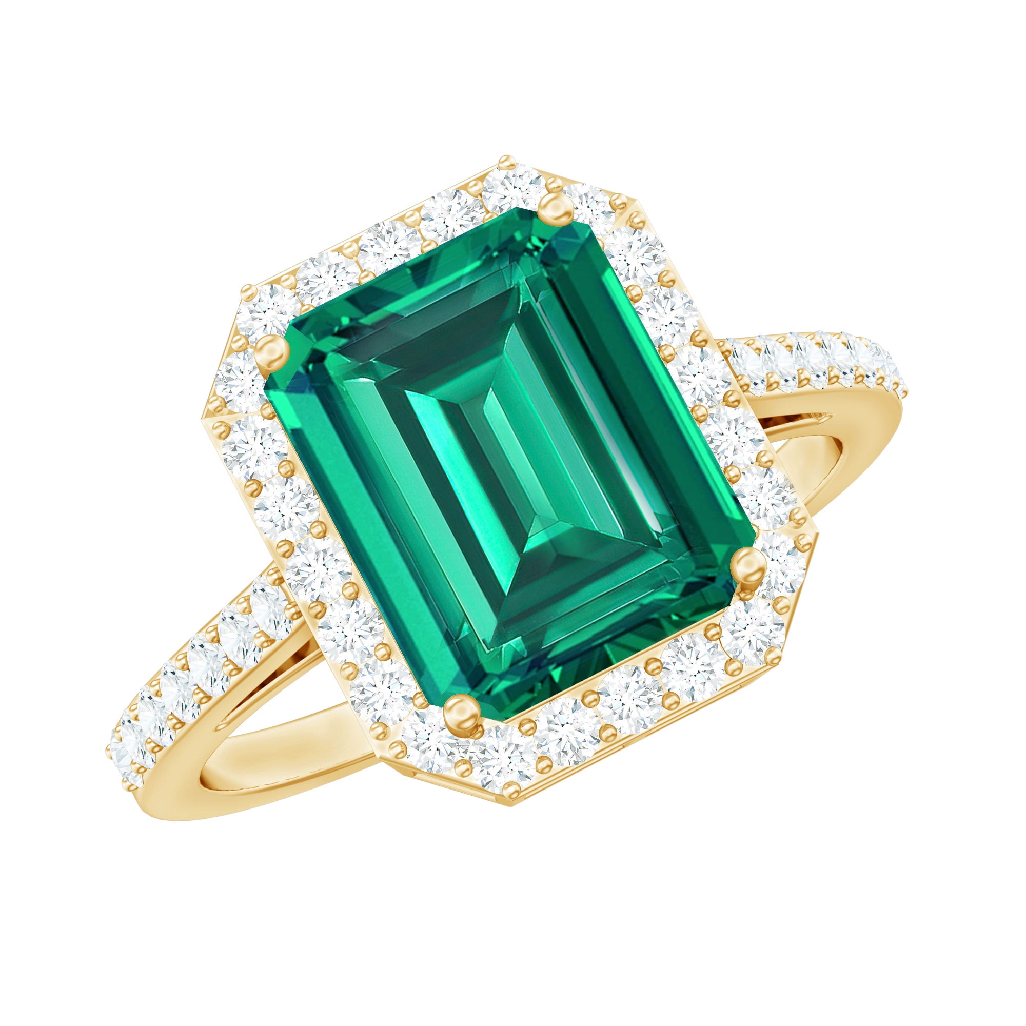 Rosec Jewels Lab Grown Emerald Ring with Diamond Halo for Women (8X10 mm, AAAA Grade), 10K ...