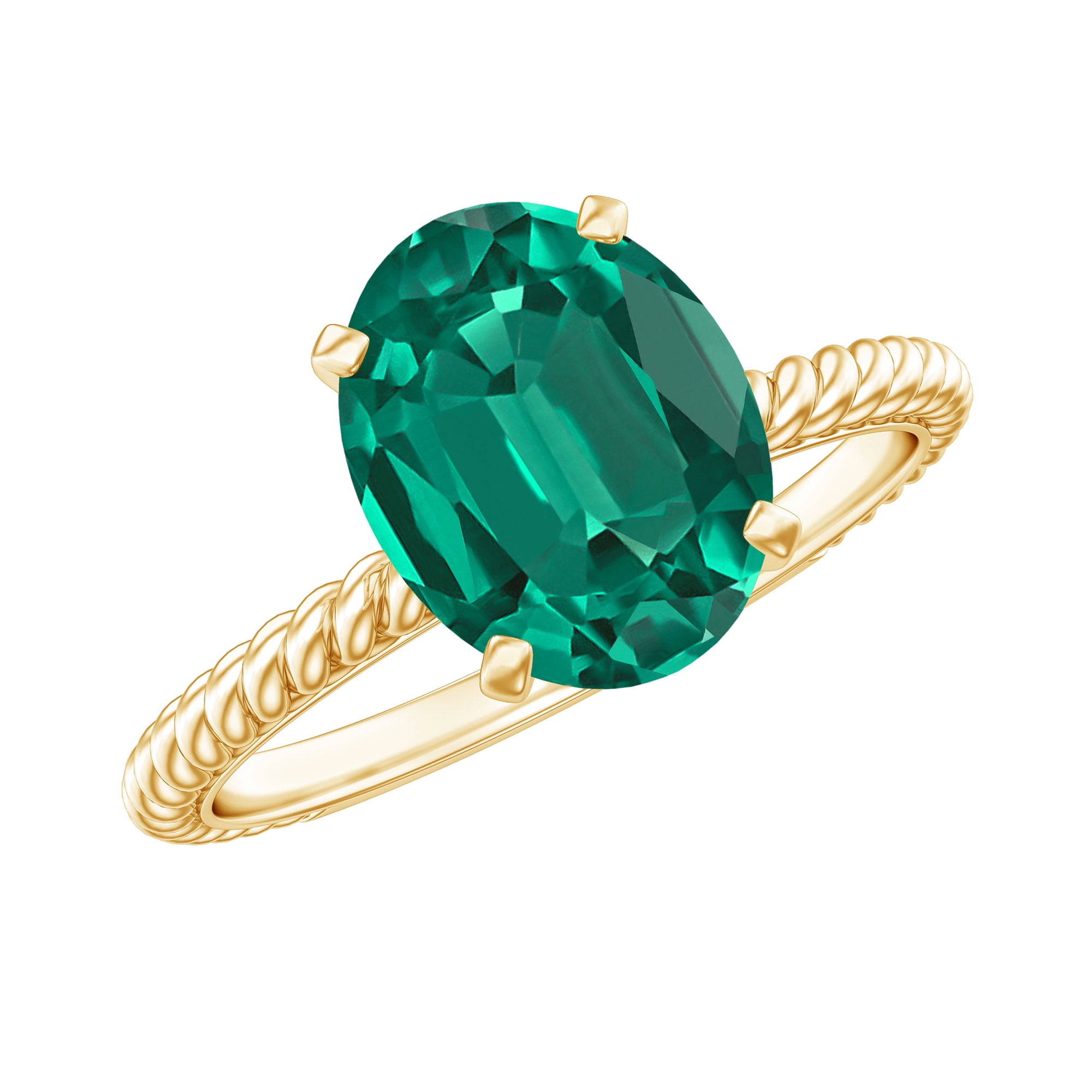 Rosec Jewels Lab Grown Emerald Solitaire Ring with Diamond for Women ...