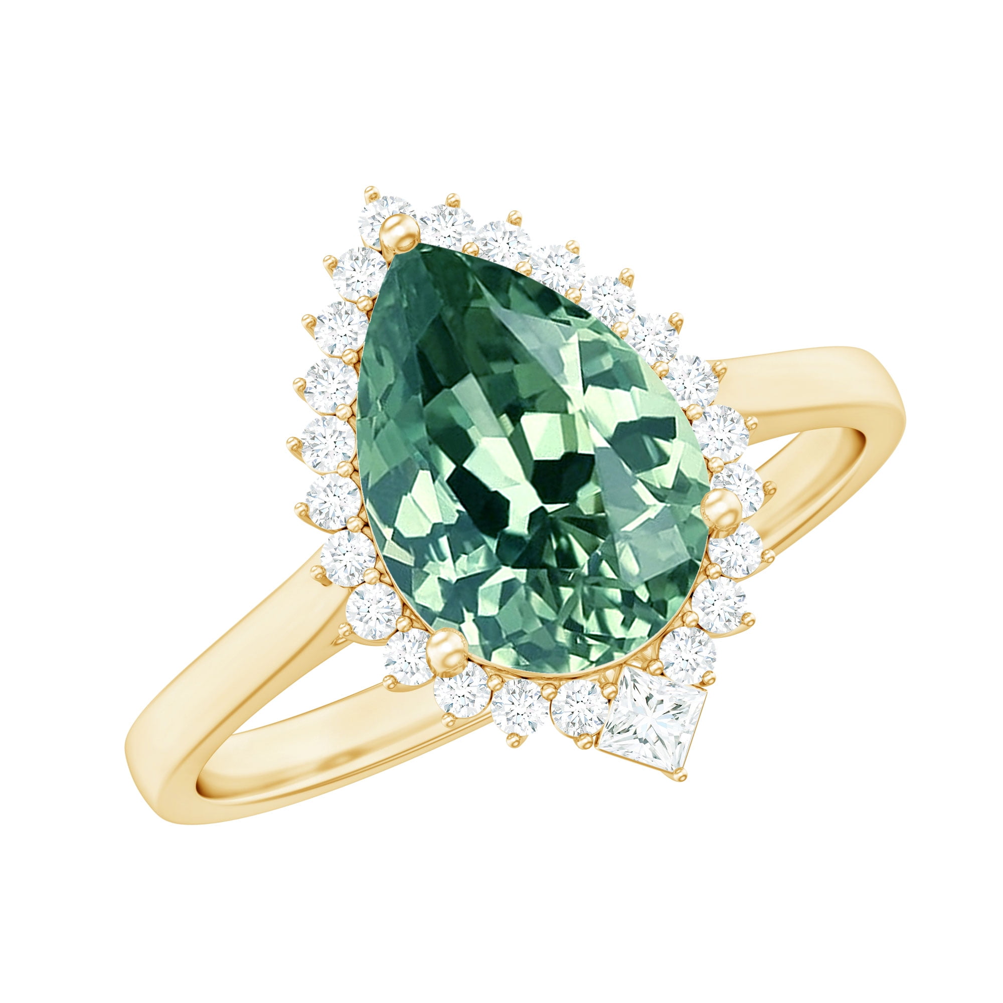 Rosec Jewels Lab Grown Green Sapphire Cocktail Ring with Diamond Halo ...