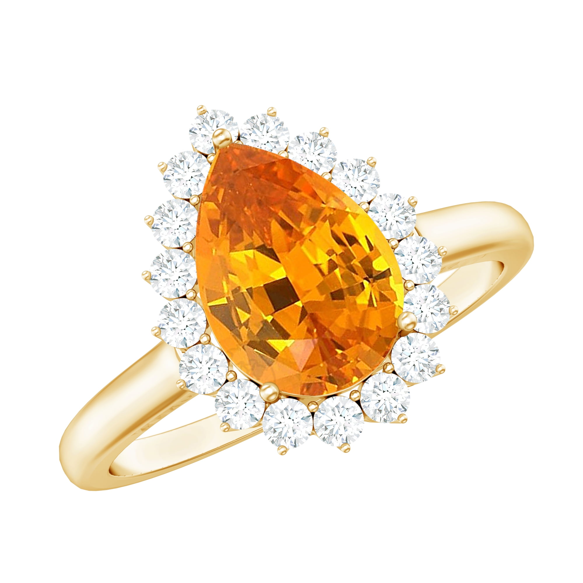 Rosec Jewels Lab Grown Orange Sapphire Ring with Diamond Halo - 7X10 mm ...