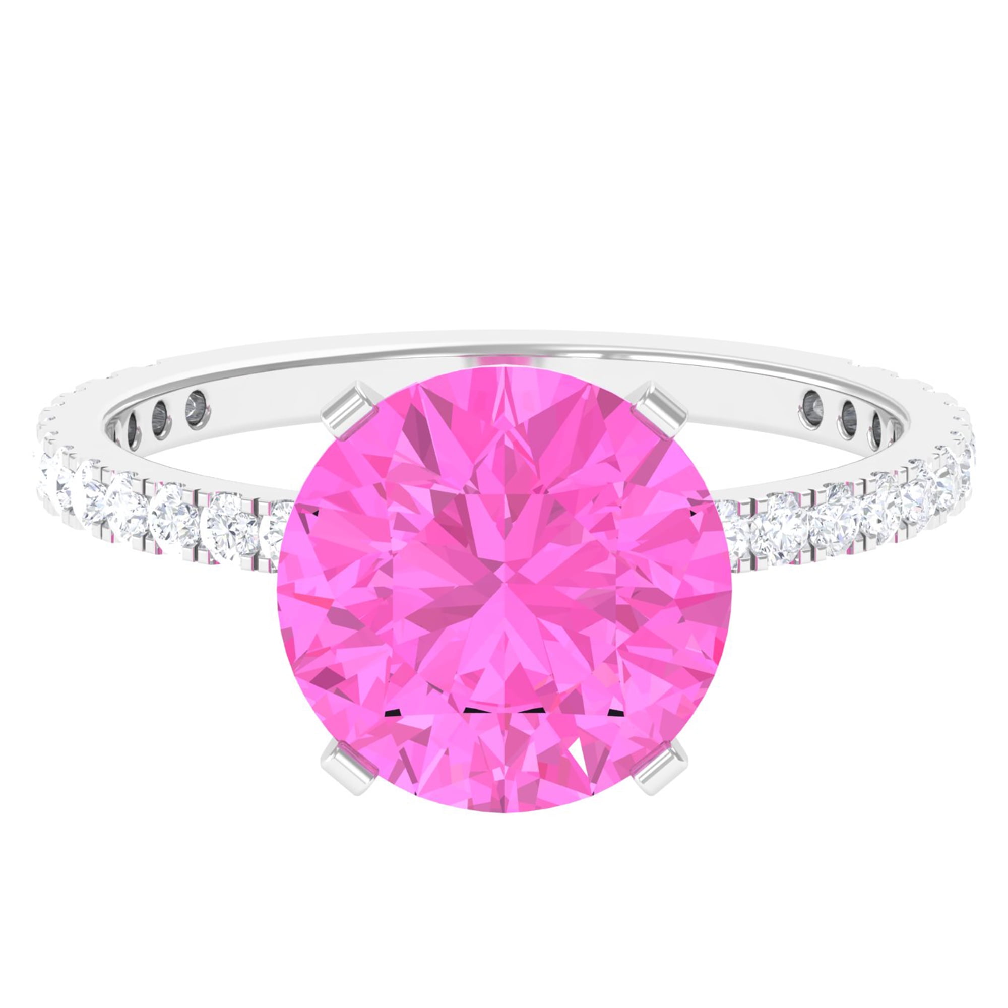 Rosec Jewels Lab Grown Pink Sapphire Solitaire Ring with Diamond Side ...