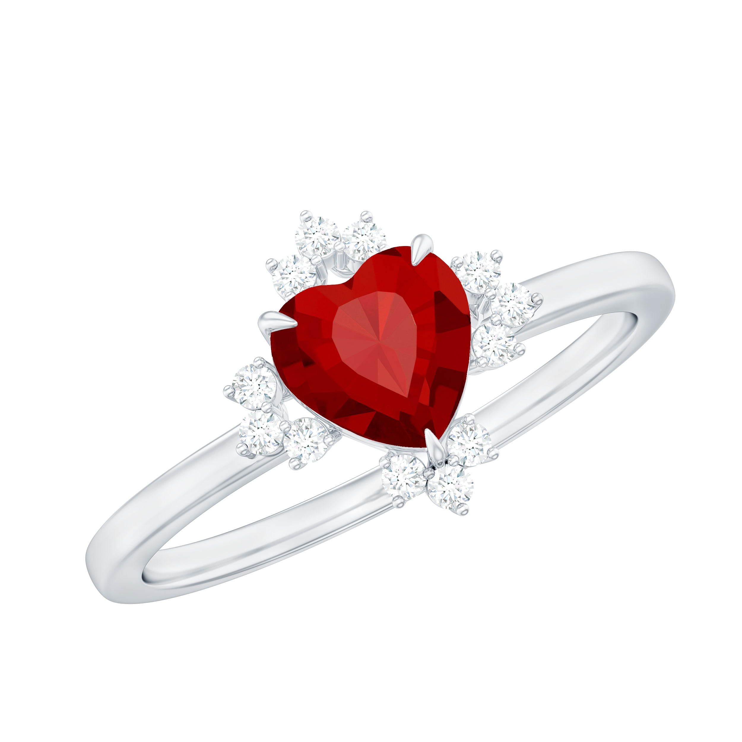 Rosec Jewels Lab Grown Ruby Heart Ring with Diamond Accent (1 CT, AAAA ...