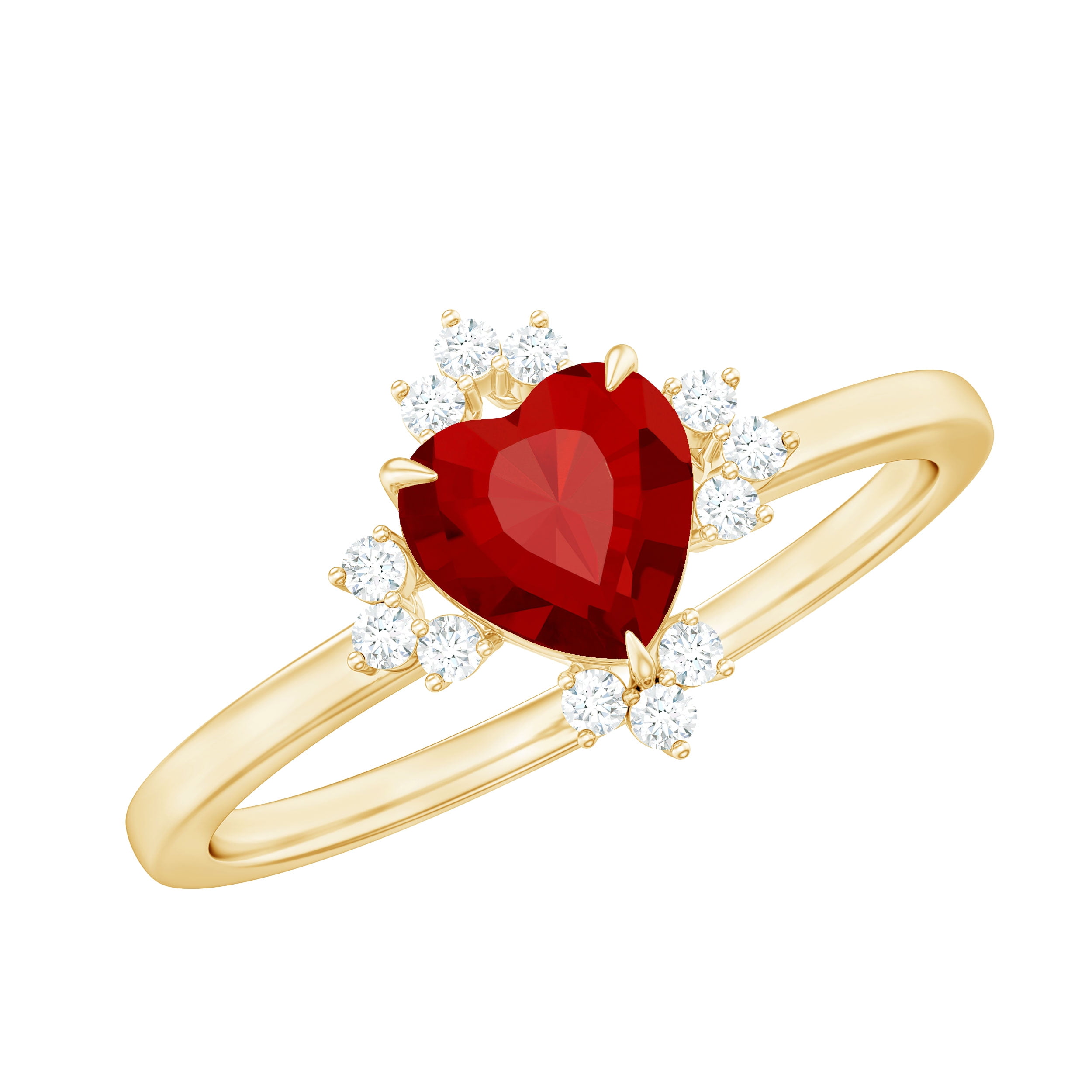 Rosec Jewels Lab Grown Ruby Heart Ring with Diamond Accent (1 CT, AAAA ...