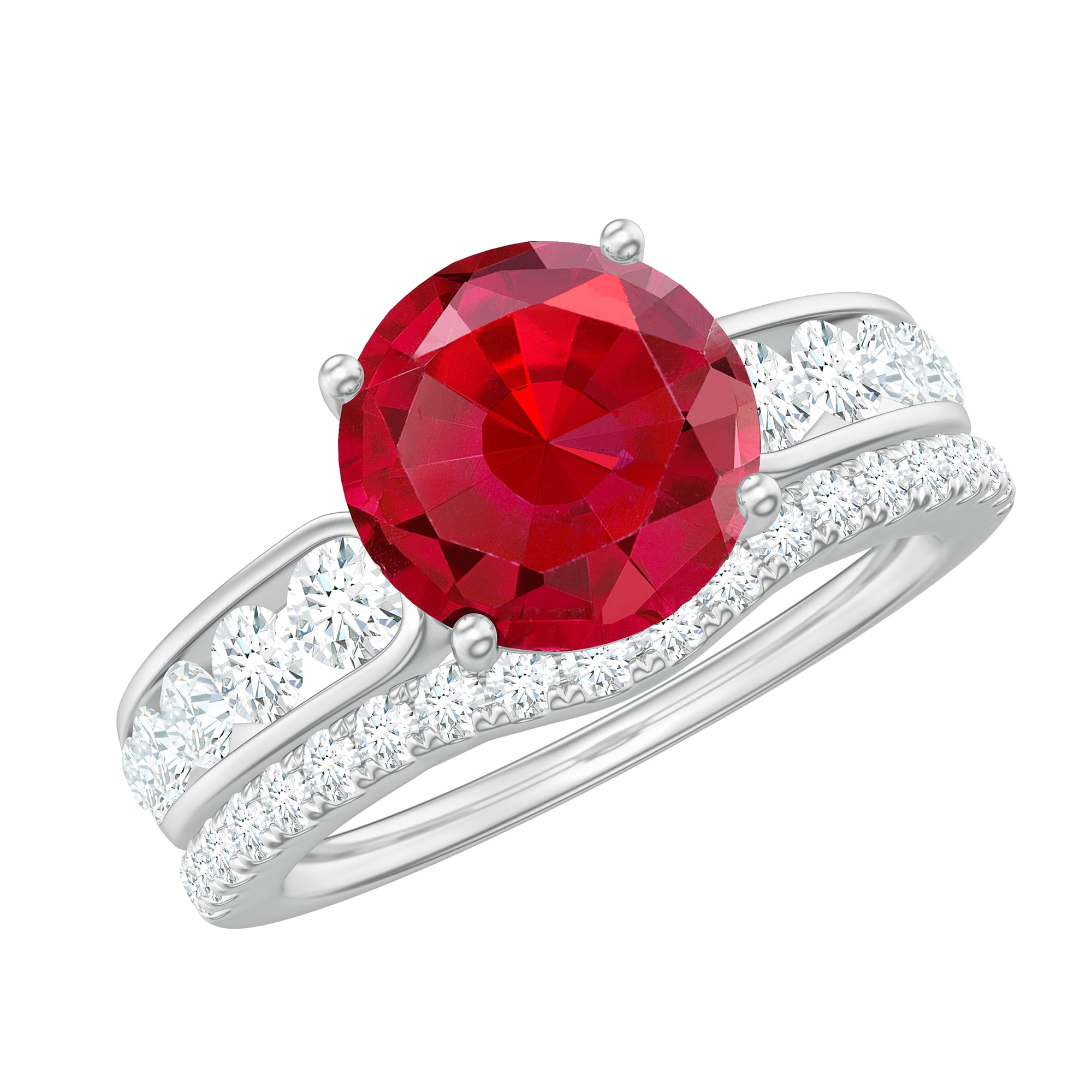 Rosec Jewels Lab Grown Ruby Ring Set for Women with Moissanite Enhancer ...