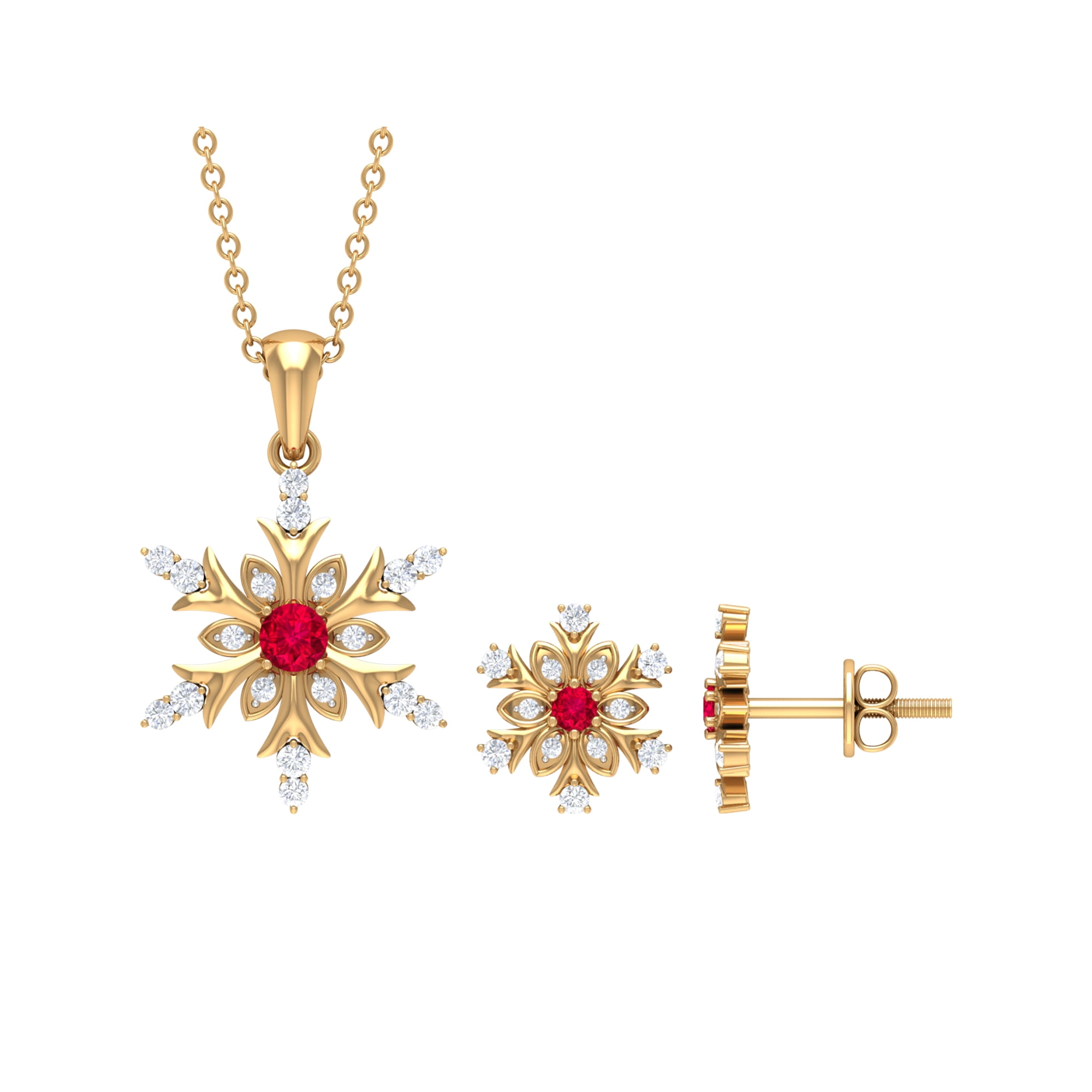 Rosec Jewels Lab Grown Ruby Snowflake Jewelry Set with Diamond for Women - AAAA Grade, 14K ...