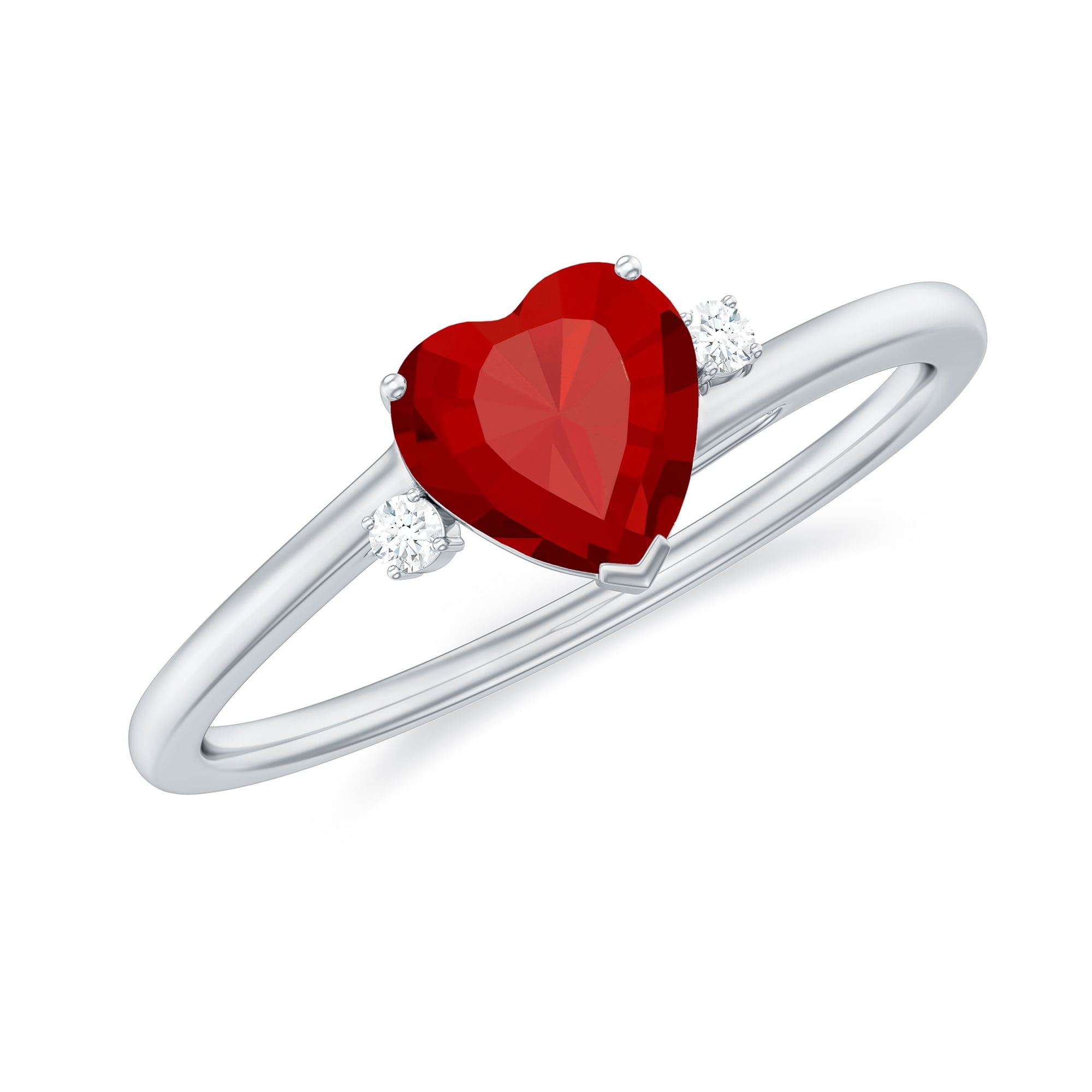 Rosec Jewels Lab Grown Ruby Solitaire Promise Ring with Diamond, Heart ...
