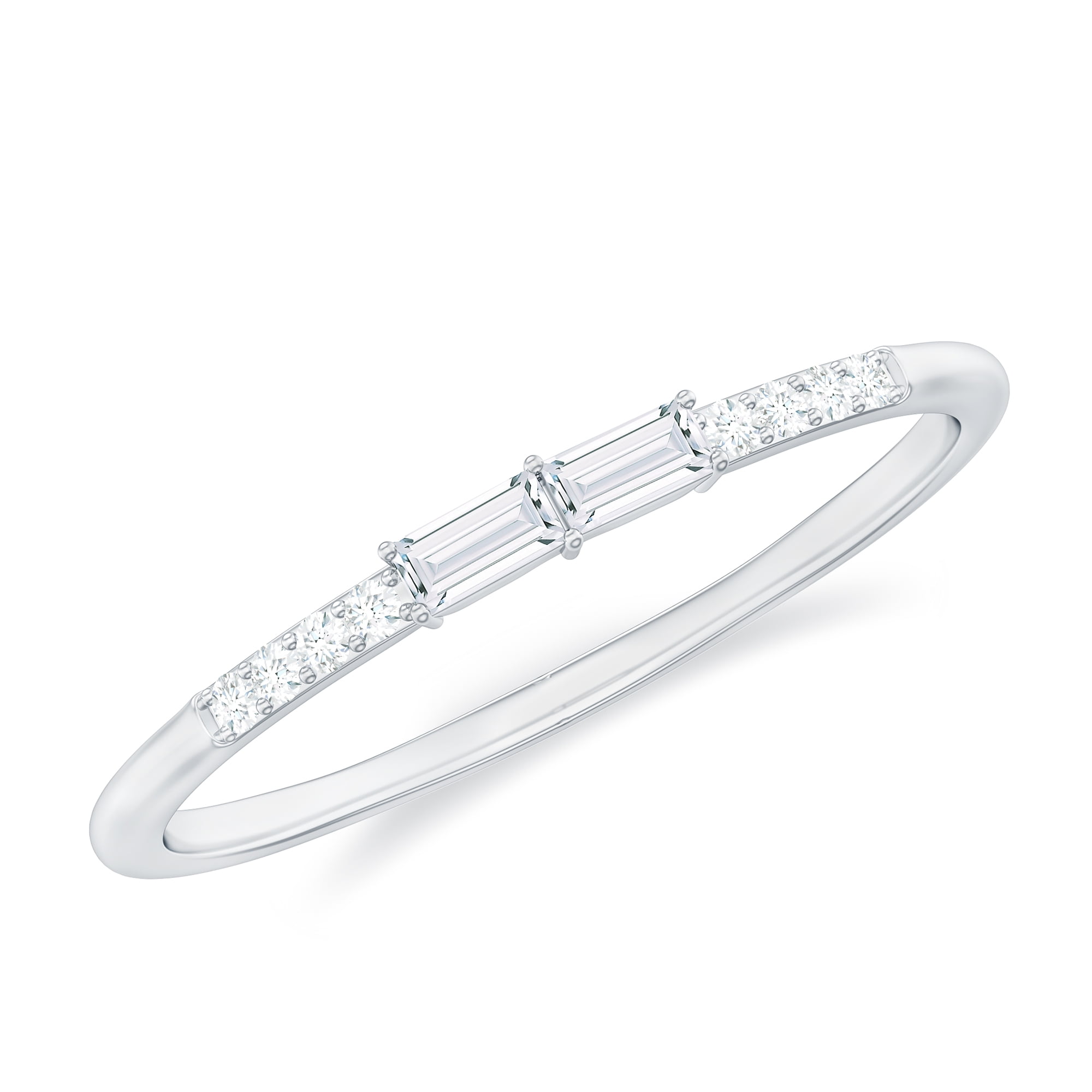 Rosec Jewels Minimal Moissanite Stackable Ring in East West Style, 18K White Gold, US 5.50 ...